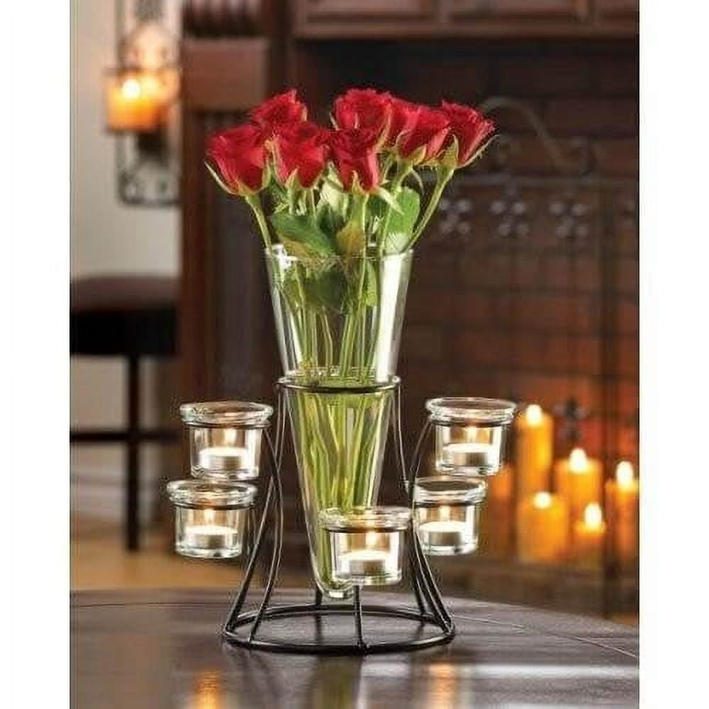 Accent Plus Black Metal Candle Holder, Glass Vase Centerpiece ...