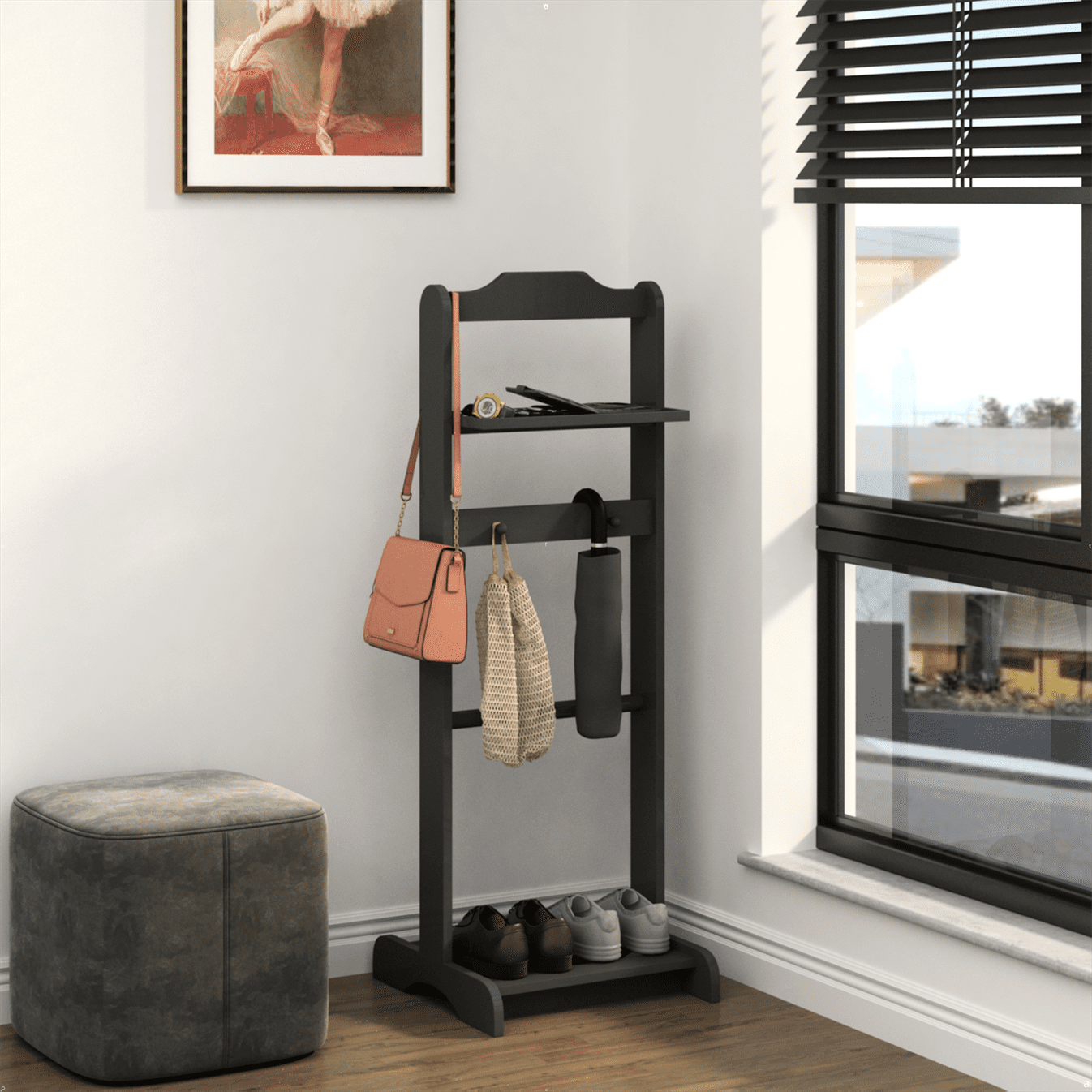 Accent Portable Garment Rack,Clothes Valet Stand with Storage Organizer ...