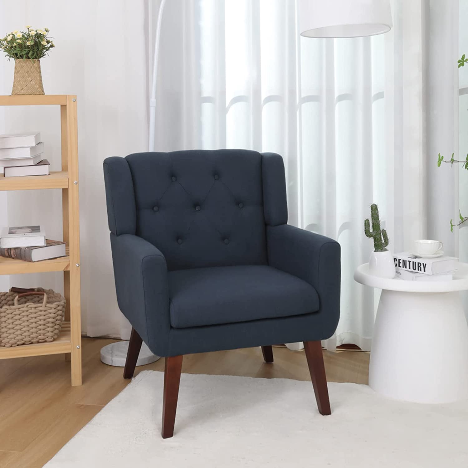 Accent Reading Chair Button-Tufted Upholstered Comfy Mid Century Modern ...