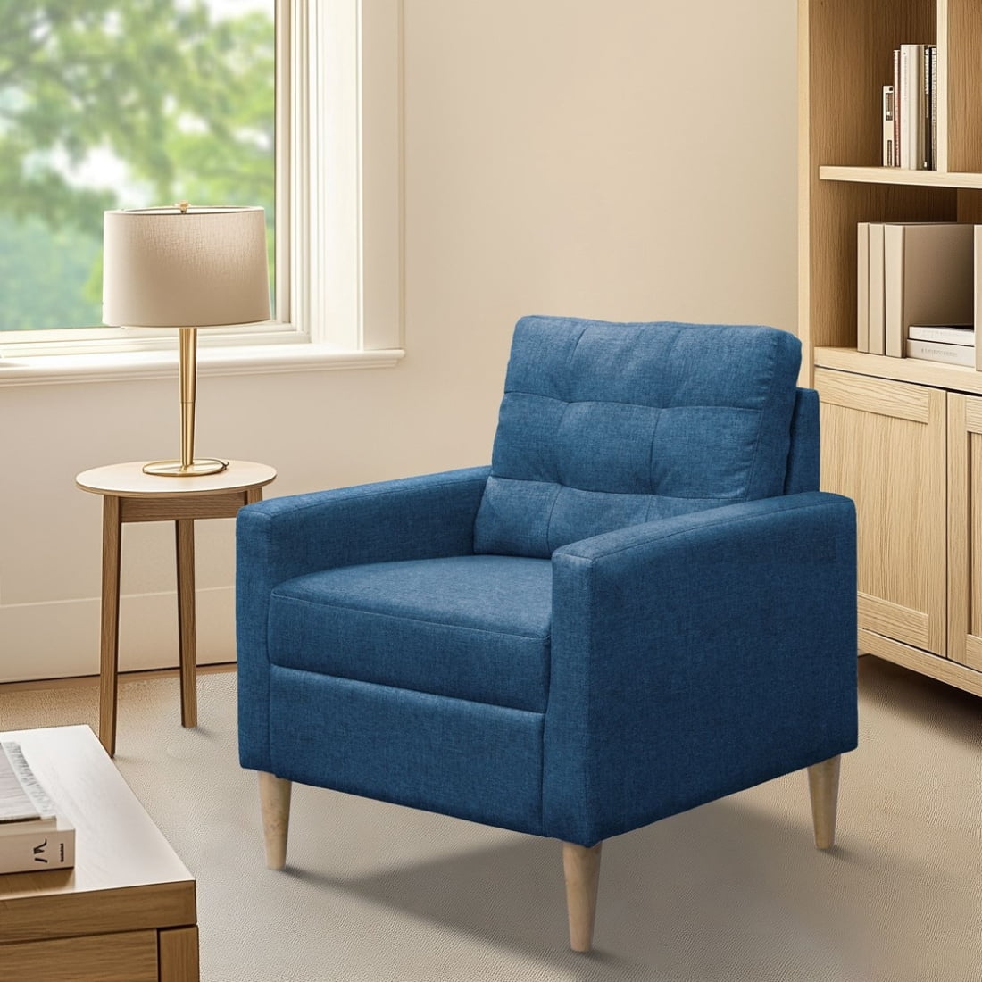 Accent Reading Chair, Modern Button Tufted Armchair, Fabric Sofa Chairs ...