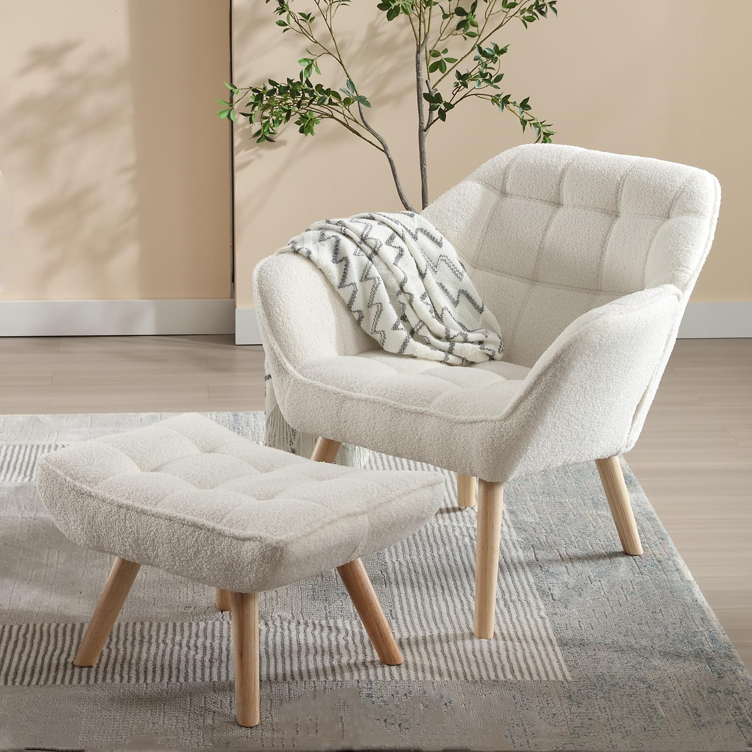 Accent Reading Chair with Ottoman, Modern Fuzzy Chair with Ottoman ...