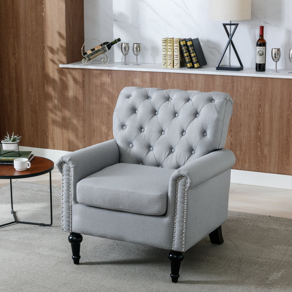 Accent Rivets Chair, Modern Linen Fabric Armchair with Button Tufted ...