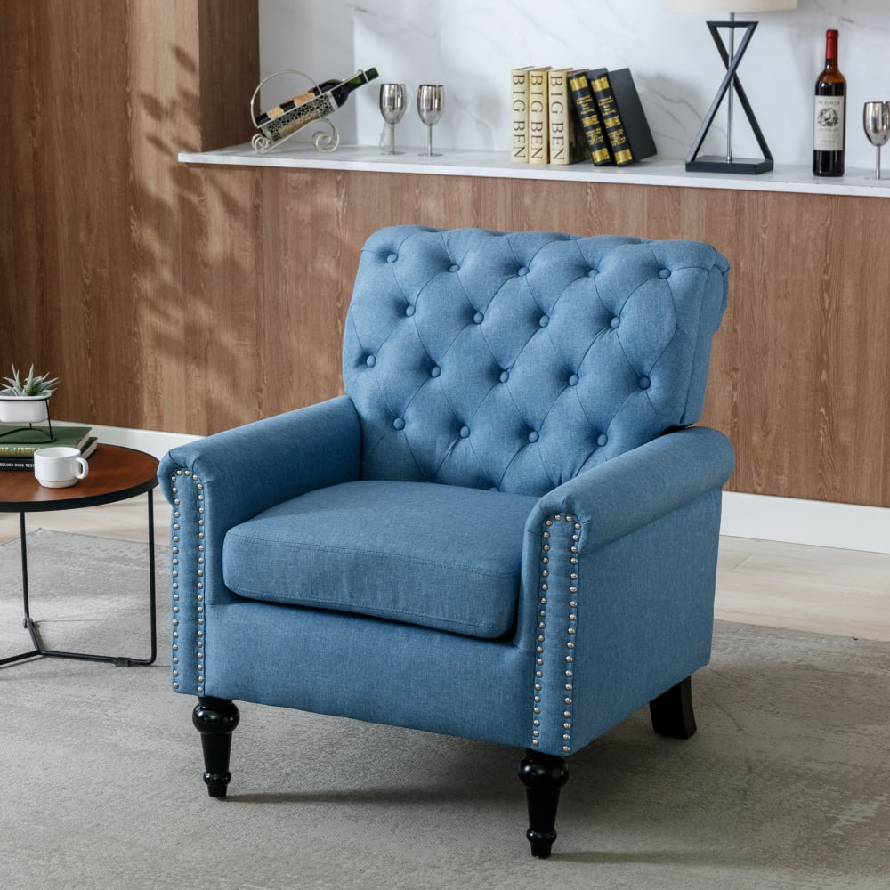 Accent Rivets Chair, Modern Linen Fabric Armchair with Button Tufted ...