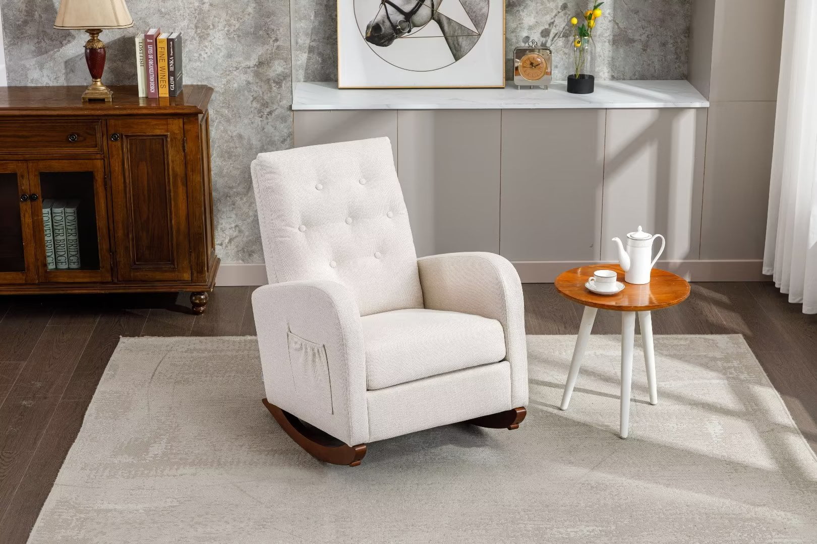 Accent Rocking Chair, Comfy Armchair with Side Pocket and Soft High ...