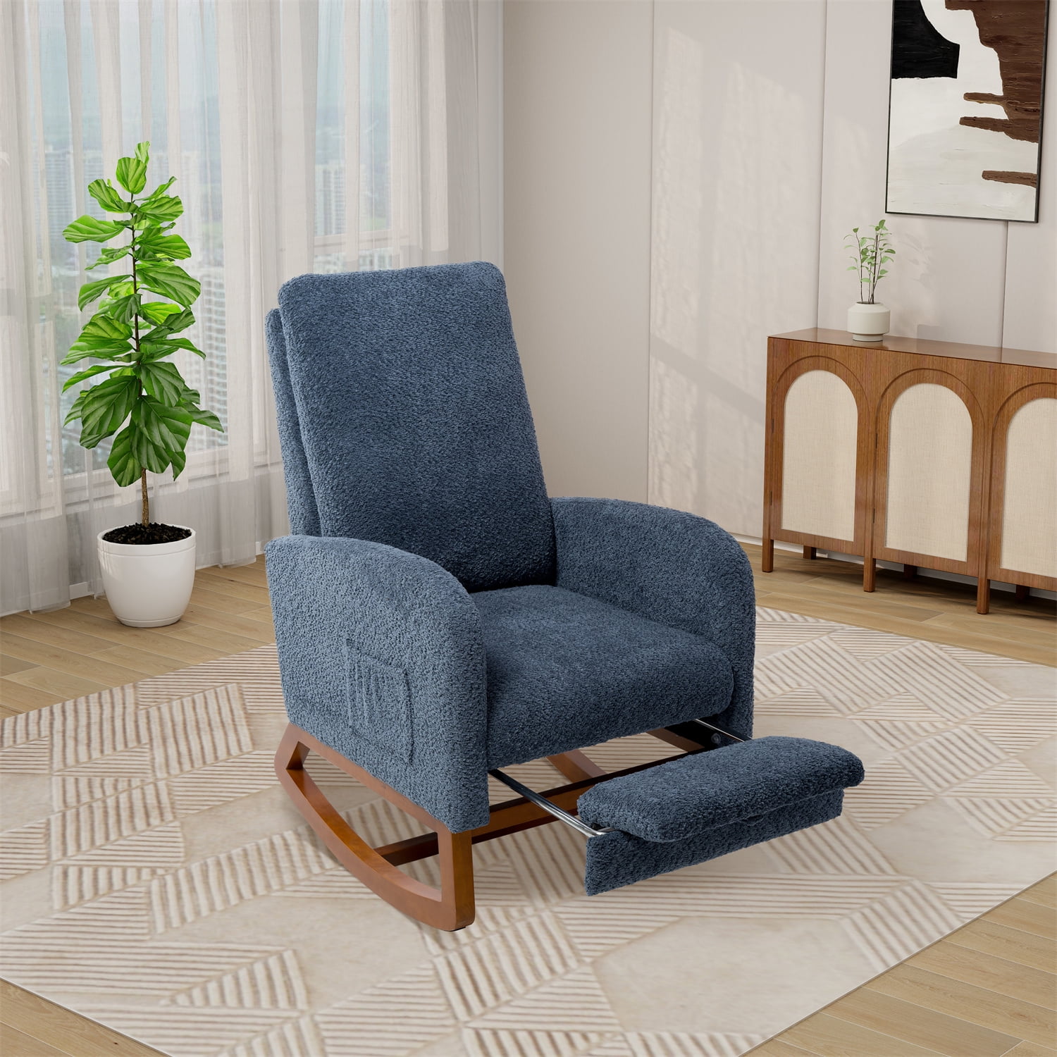 Accent Rocking Chair with Footrest, Nursery Glider Chair with Side ...