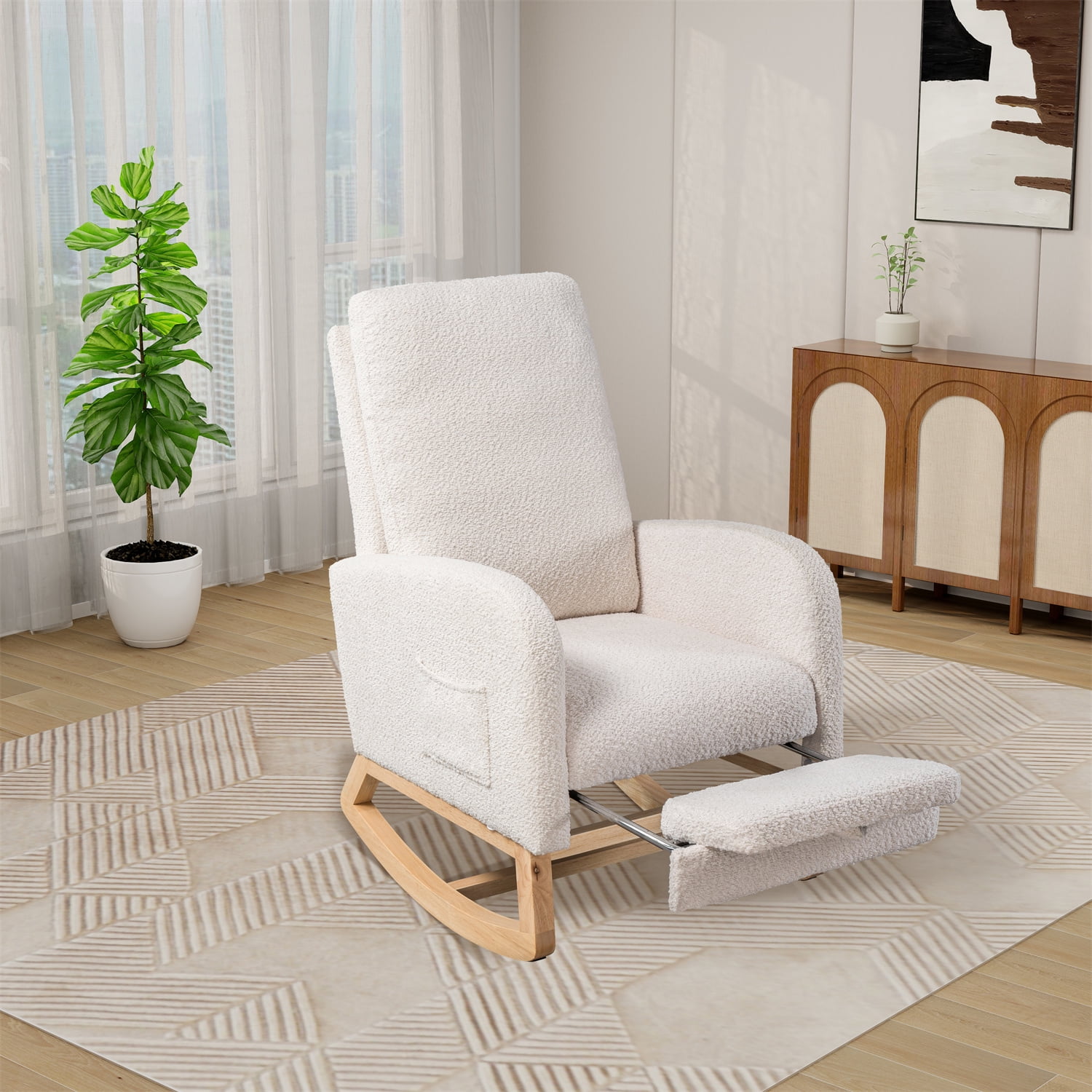 Accent Rocking Chair with Footrest, Nursery Glider Chair with Side ...