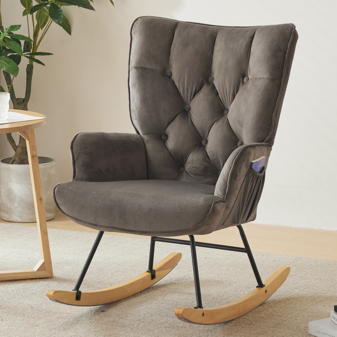 Accent Rocking Chair with High Backrest, Upholstered Nursery Glider ...