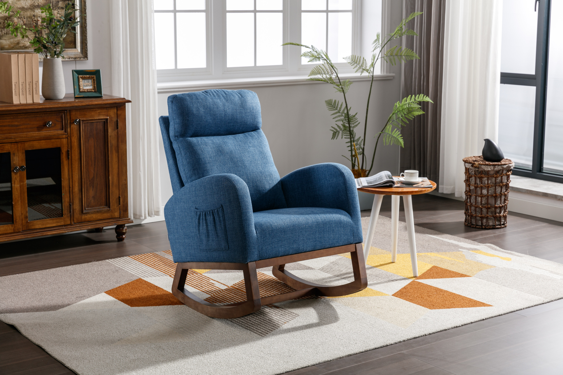 Accent Rocking Chair, Modern High Back Armchair, Upholstered Rocking ...