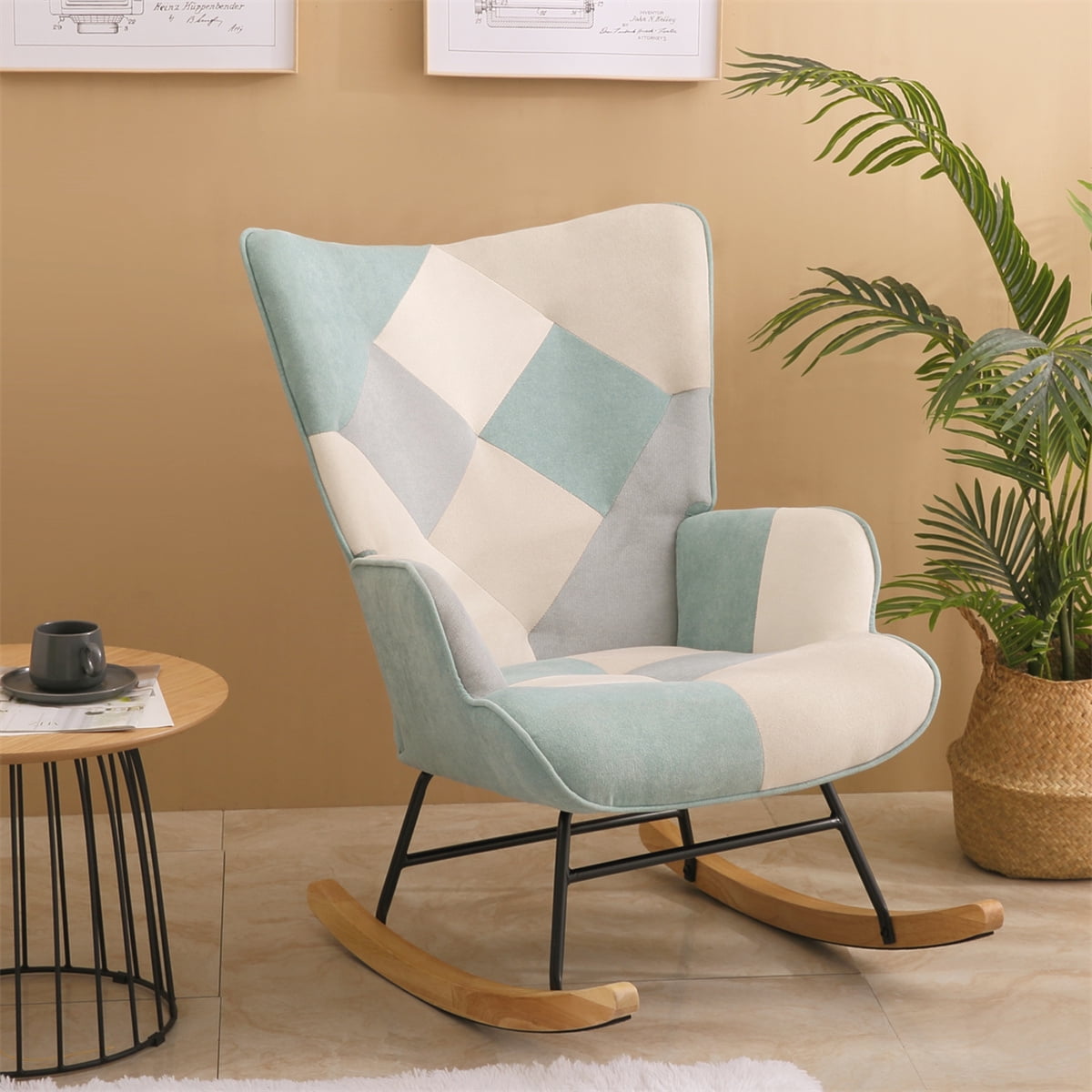 JINS&VICO Modern Rocking Chair, Upholstered Rocking Chair with Metal ...