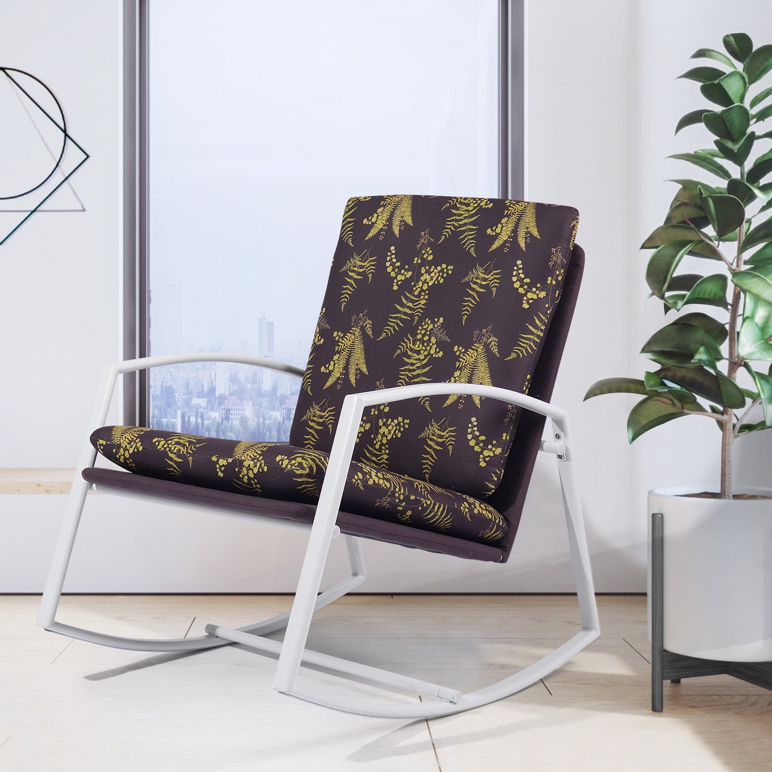 Accent Rocking Chair, Modern Upholstered Fabric Rocker Recliner Chairs ...