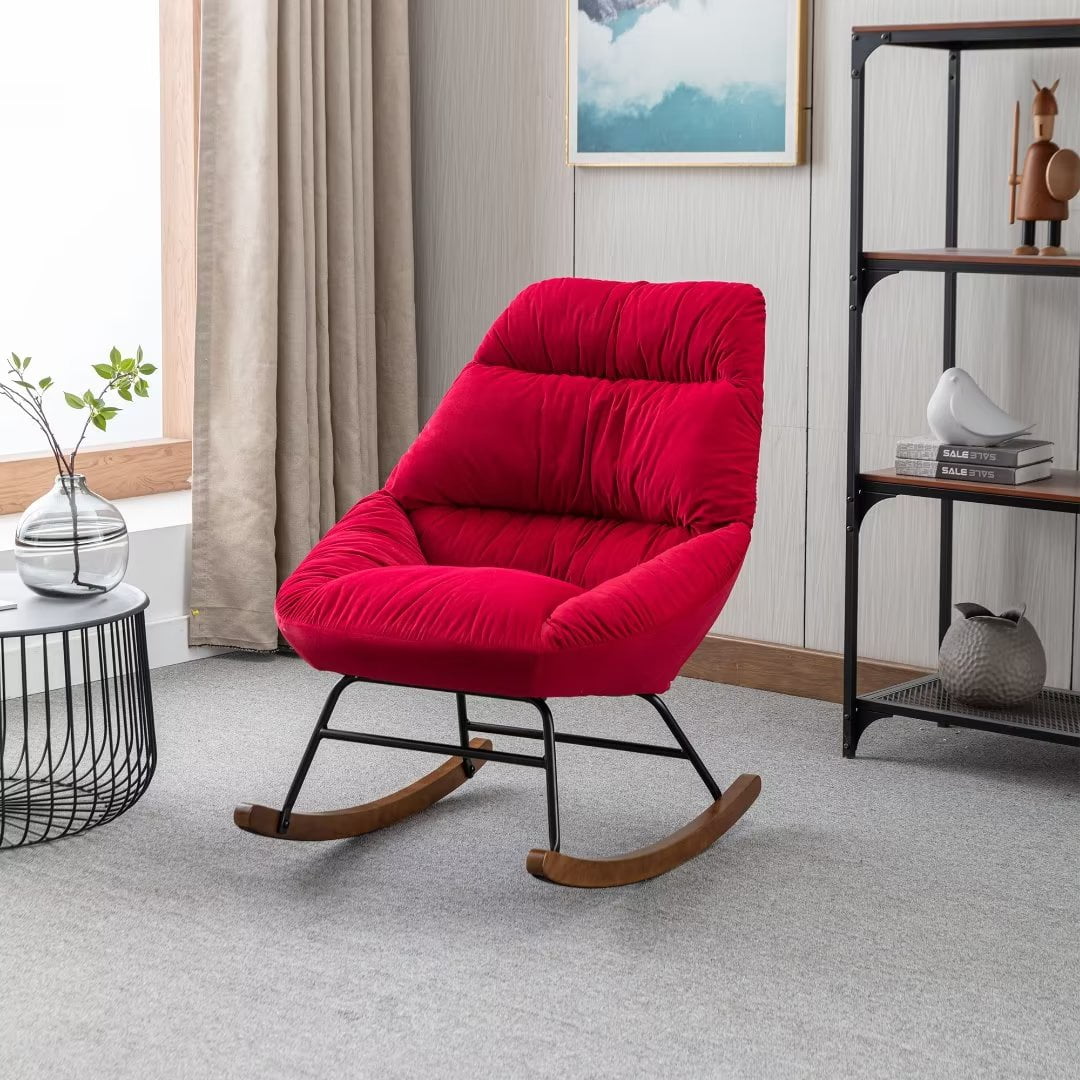Tufted Upholstered Rocking Chair, Velvet Upholstered Seat, High Back ...