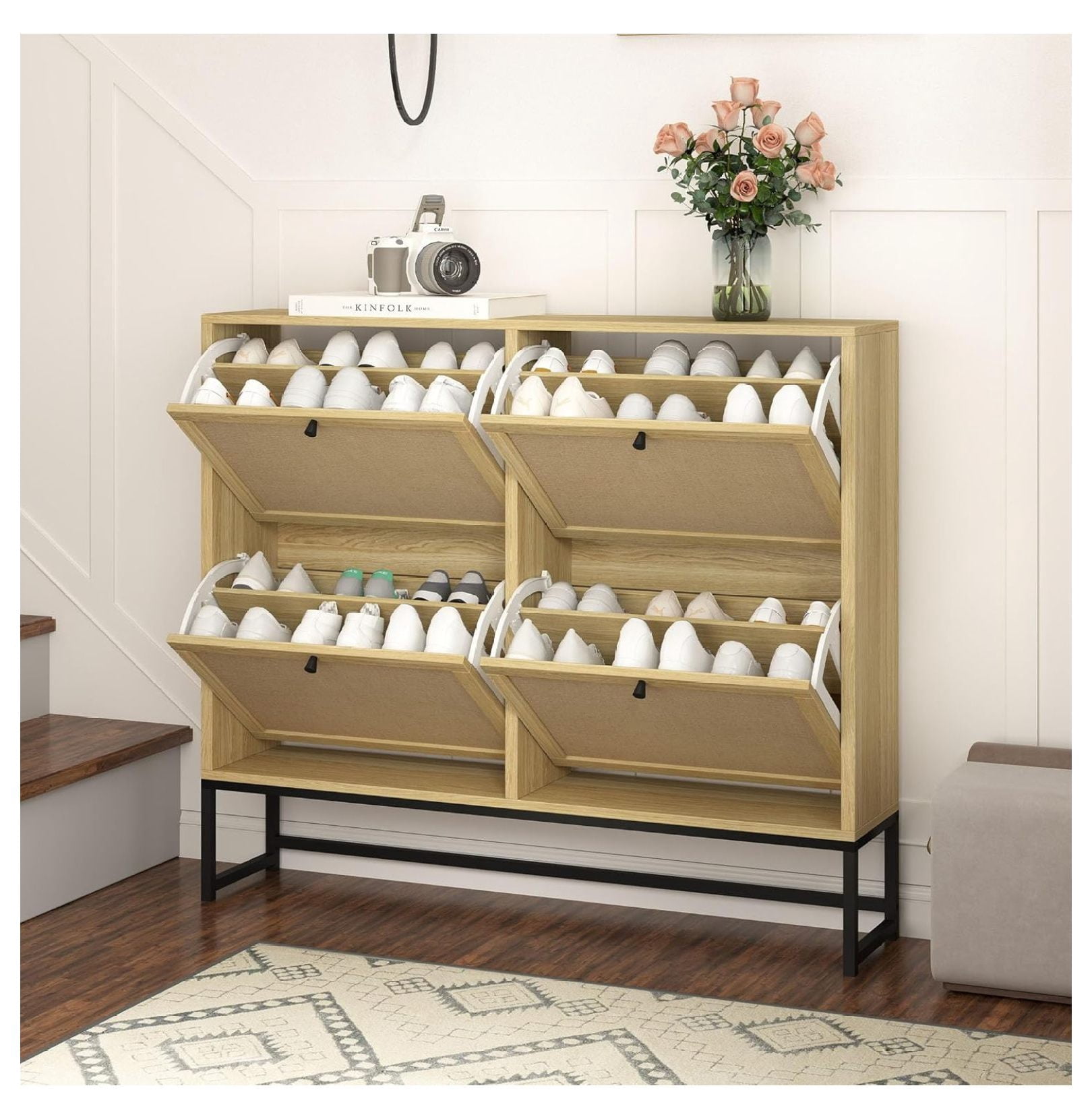 Accent Shoe Cabinet with 4 2-Tier Drawers, Shoe Rack Storage Cabinet ...
