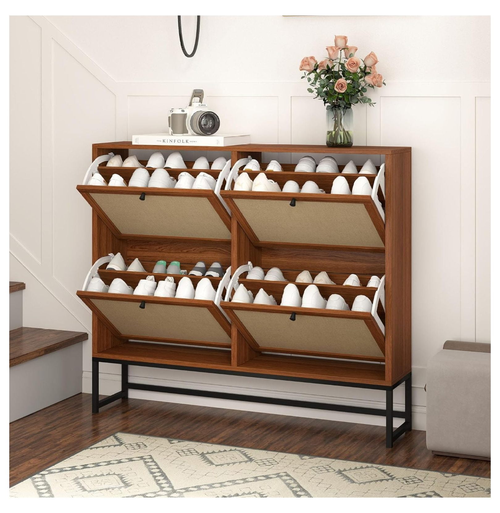Accent Shoe Cabinet with 4 2-Tier Drawers, Shoe Rack Storage Cabinet ...