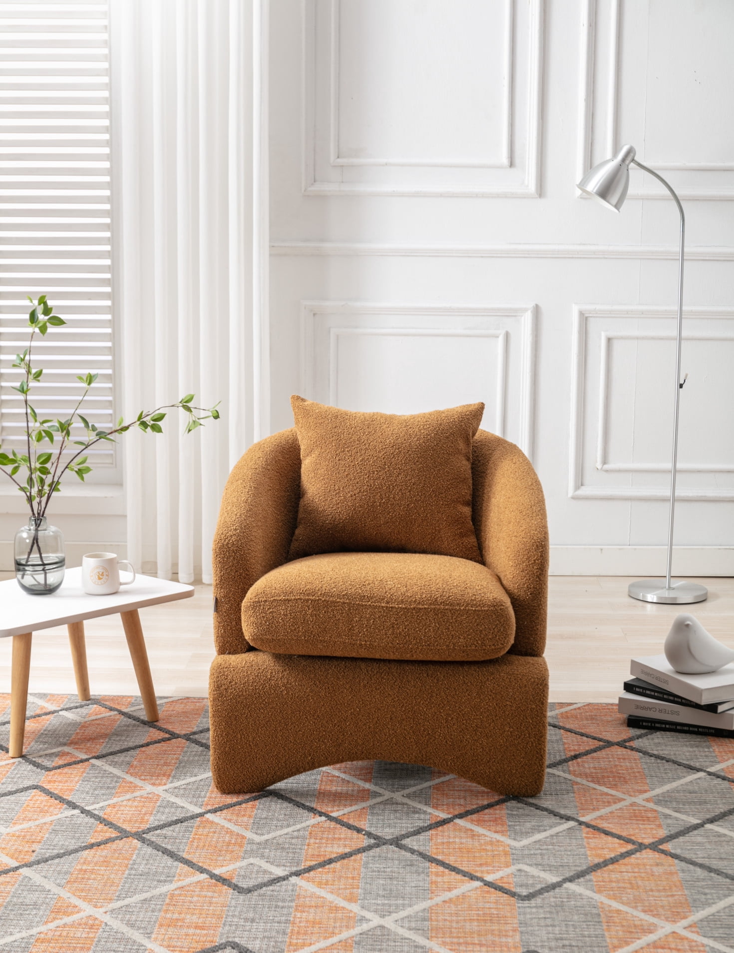 Accent Side Chair with Pillow, Modern Boucle Upholstered Armchair with ...