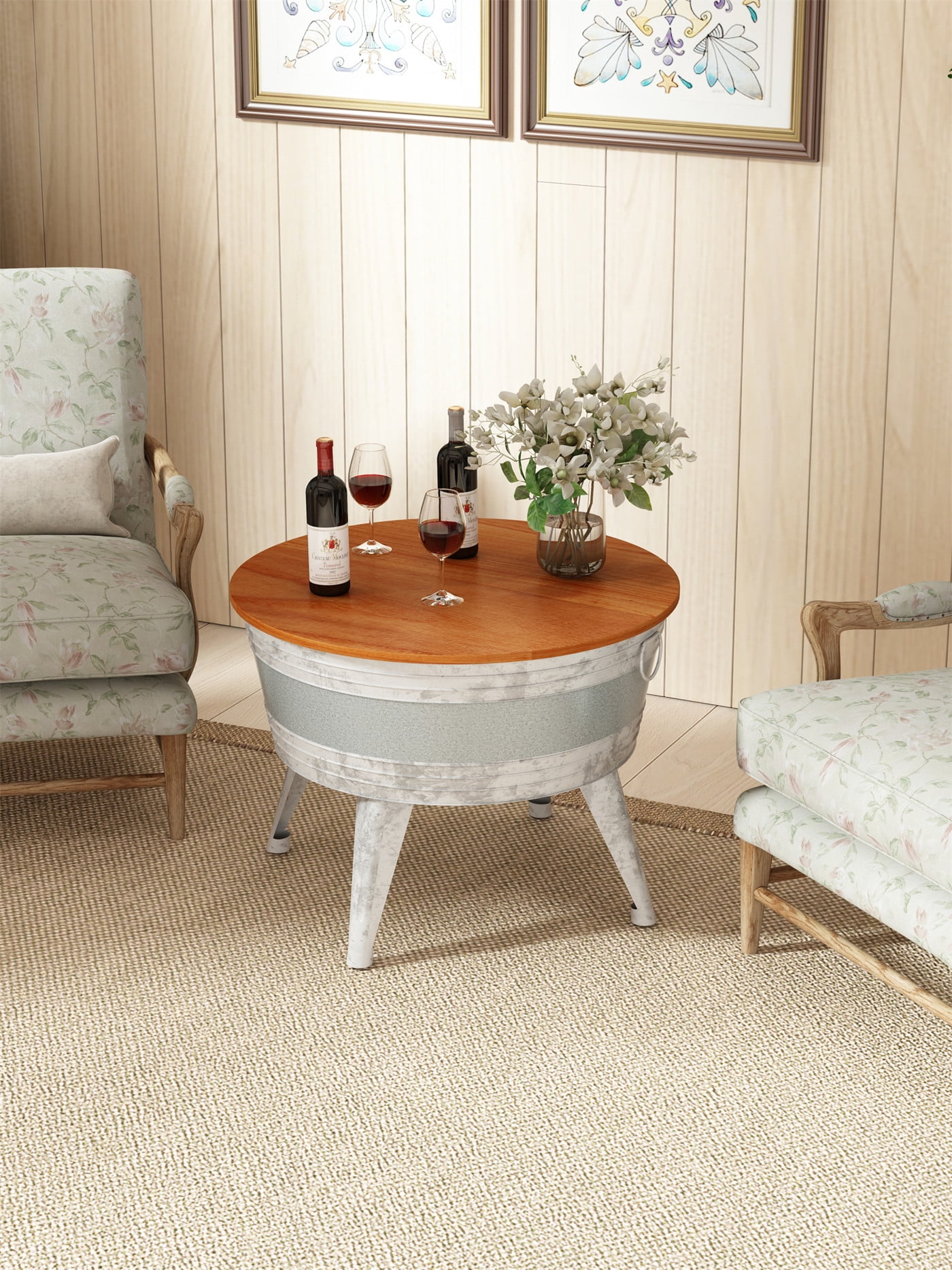 Accent Side Tables, Farmhouse Rustic Distressed Metal Cocktail Table ...