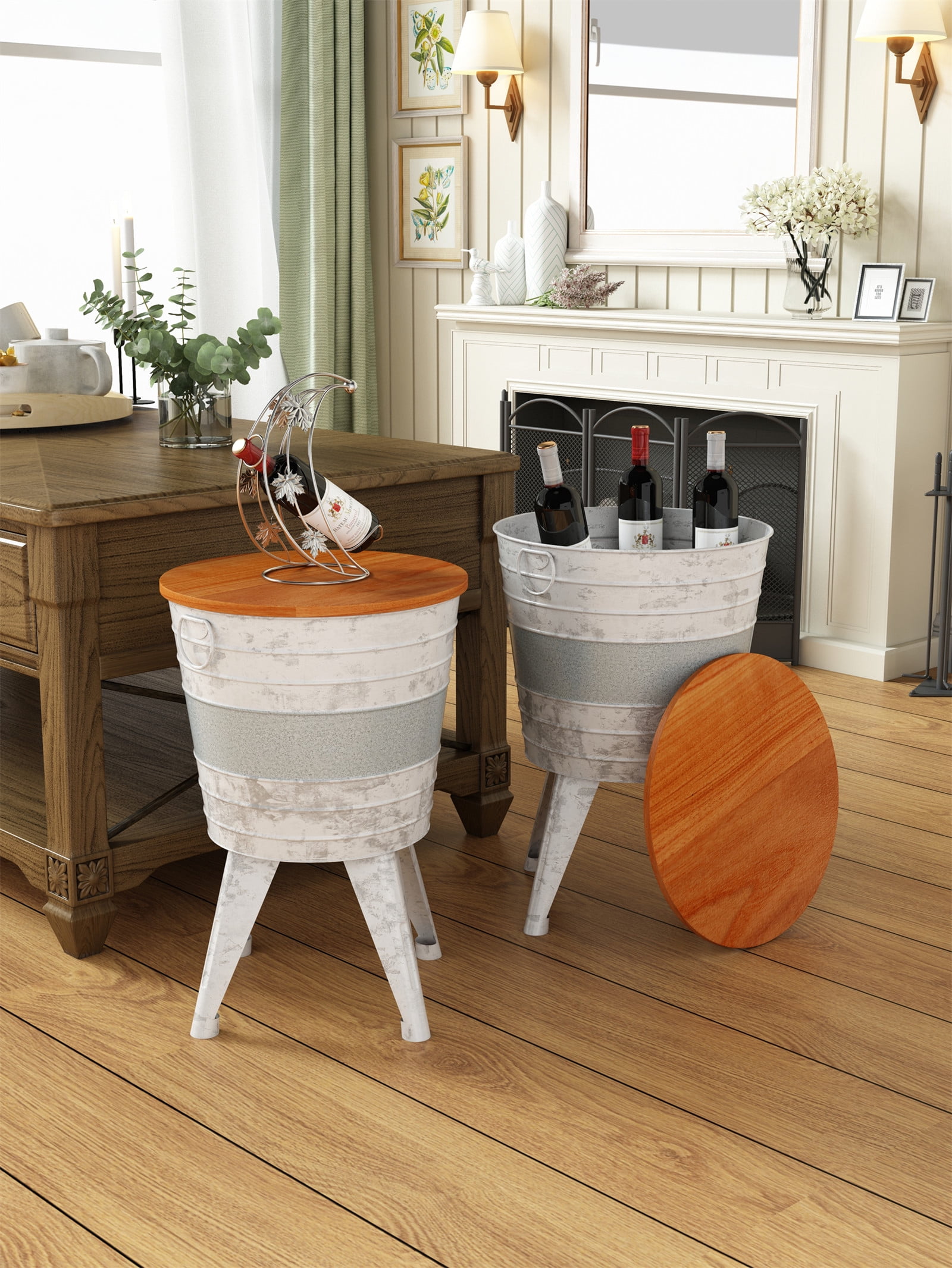 Accent Side Tables Set of 2, Farmhouse Rustic Distressed Metal Cocktail ...