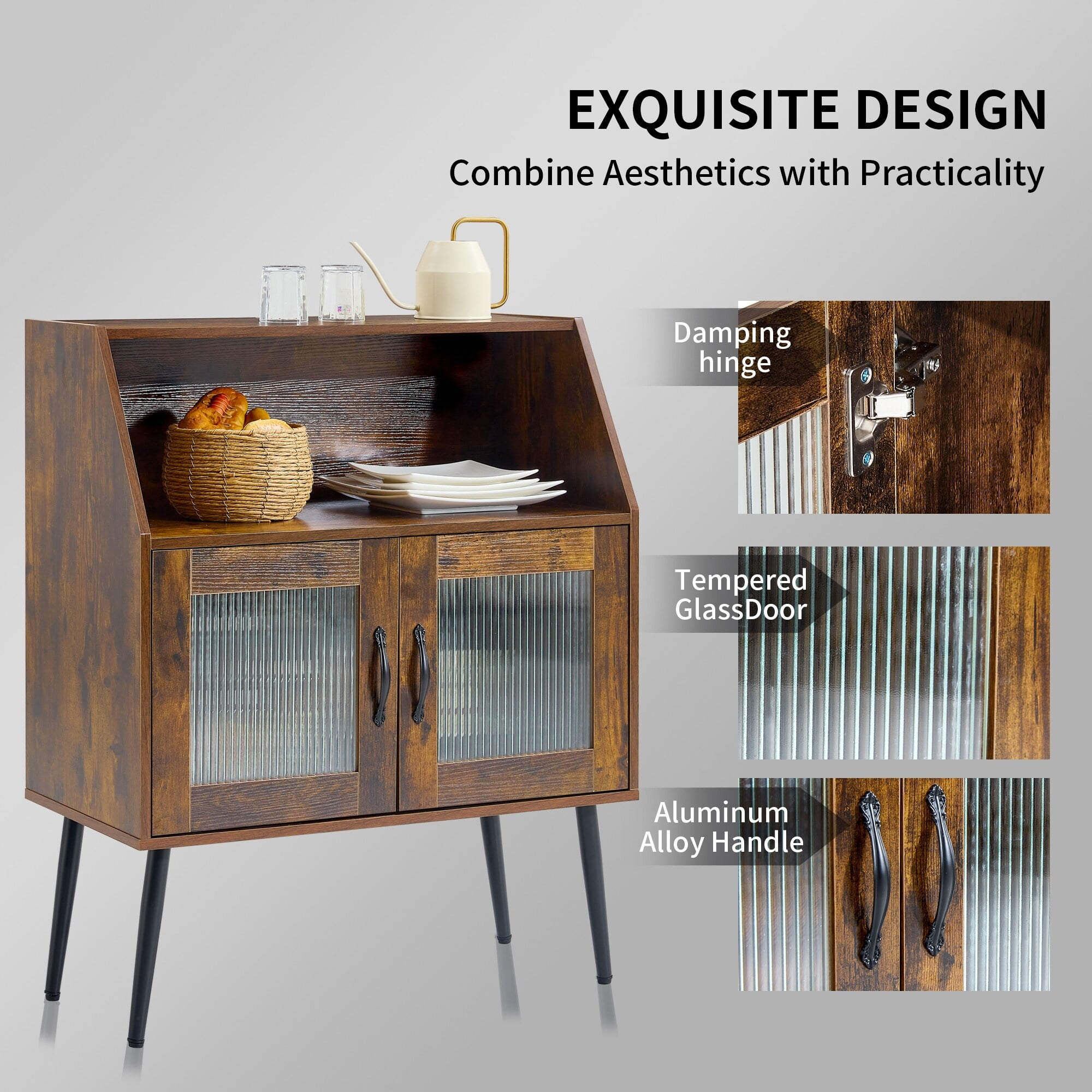 Accent Slim End Table Storage Side Dining Table w/ Glass Door Brown ...