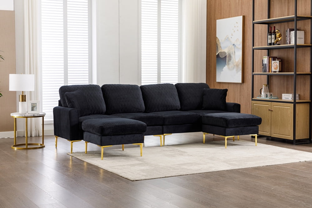 Accent Sofa, Convertible Sectional Sleeper Sofa with Double Ottoman and ...