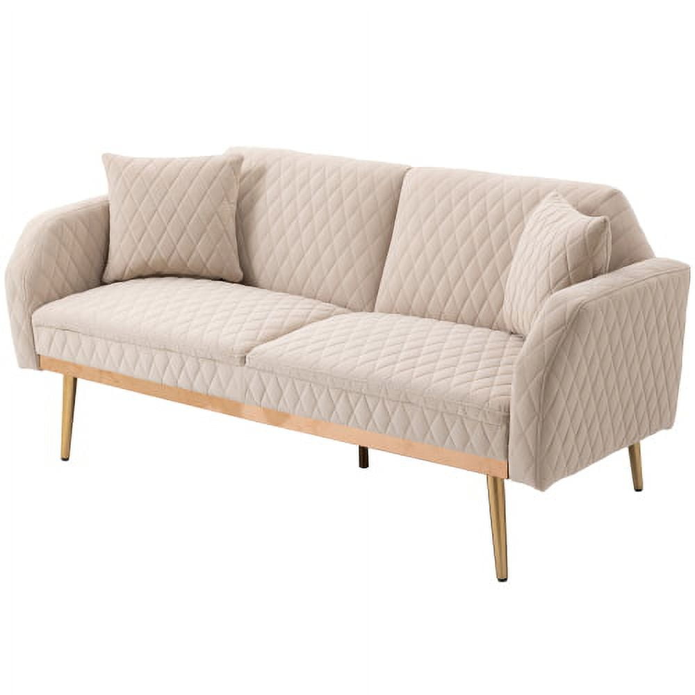 Accent Sofa Loveseat Sofa, Modern Velvet Fabric Couch with Metal Legs ...