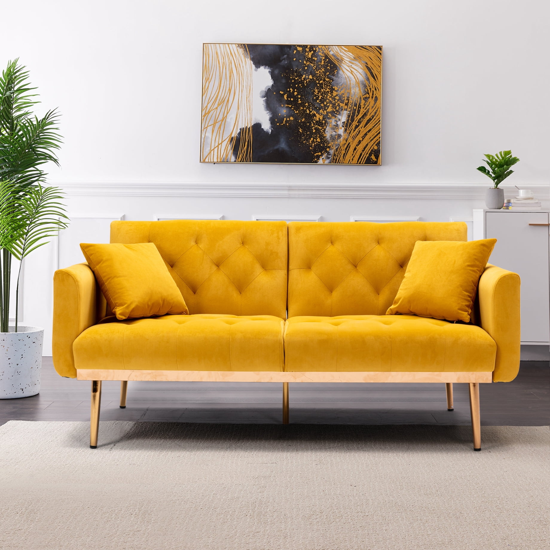 Accent Sofa, Mid Century Modern Velvet Fabric Couch, Convertible Futon ...