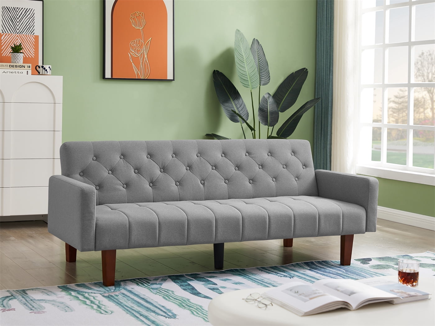 Accent Sofa, Modern Linen Fabric Convertible Sofa Couch with Adjustable ...