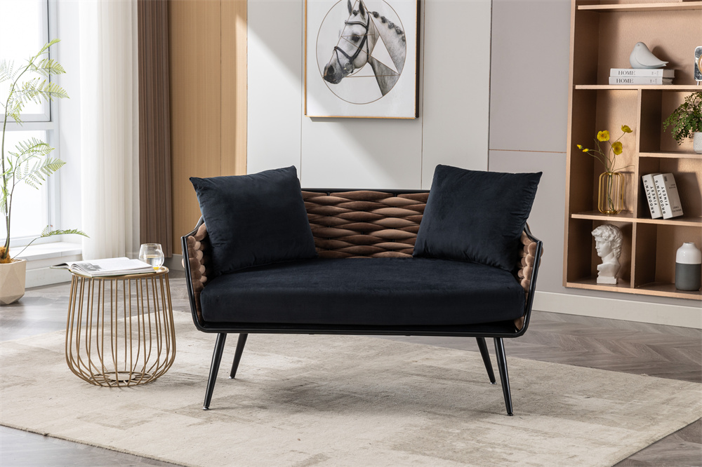 Accent Sofa, Modern Velvet Upholstered Loveseat Sofa with 2 Pillows ...