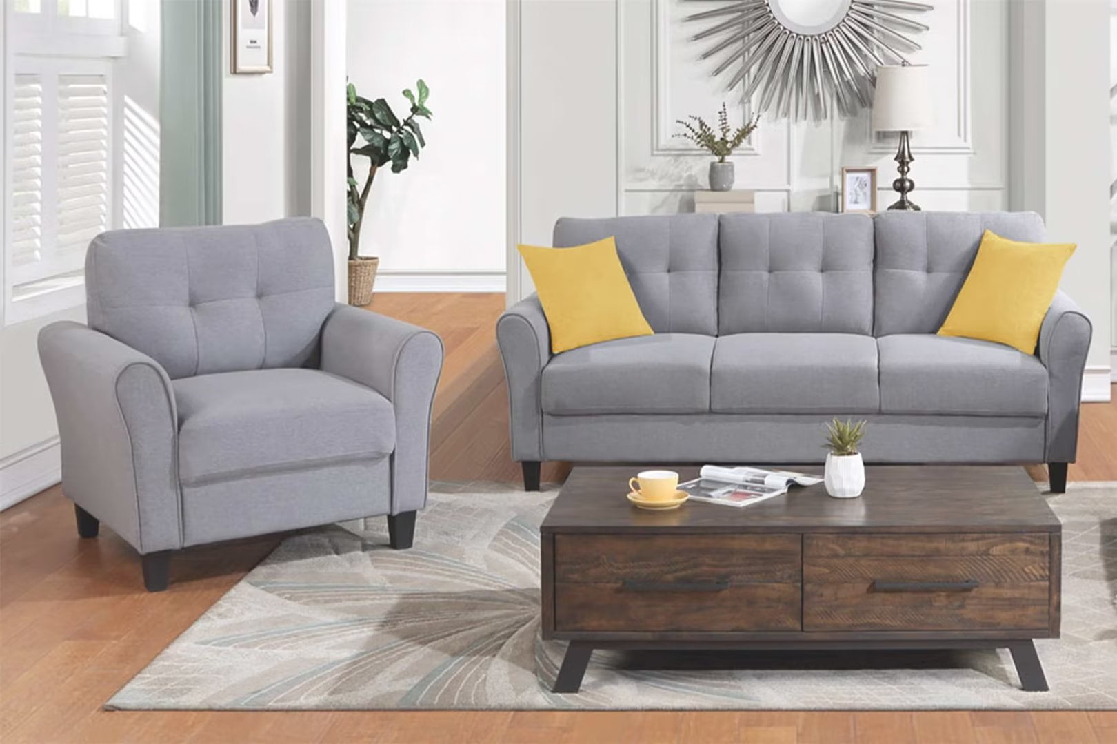 Accent Sofa Set, Modern Living Room Sofa Set, Linen Upholstered Living ...