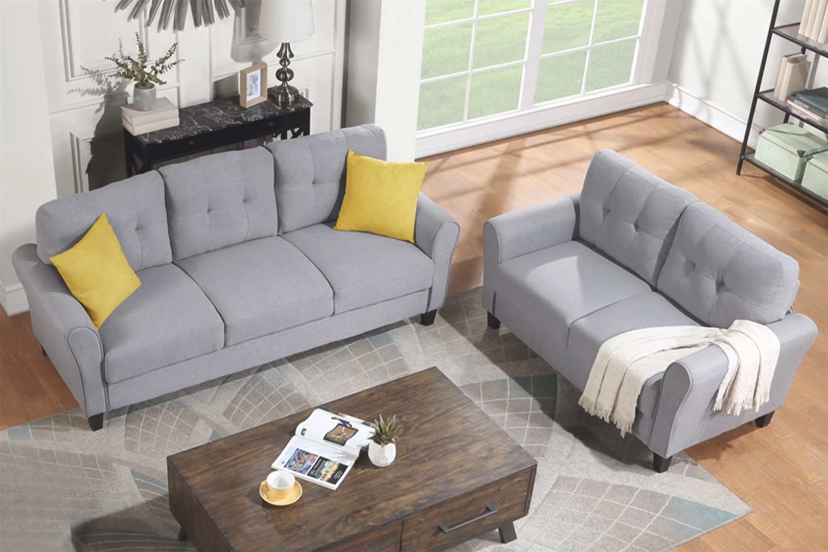 Accent Sofa Set, Modern Living Room Sofa Set, Linen Upholstered Living ...