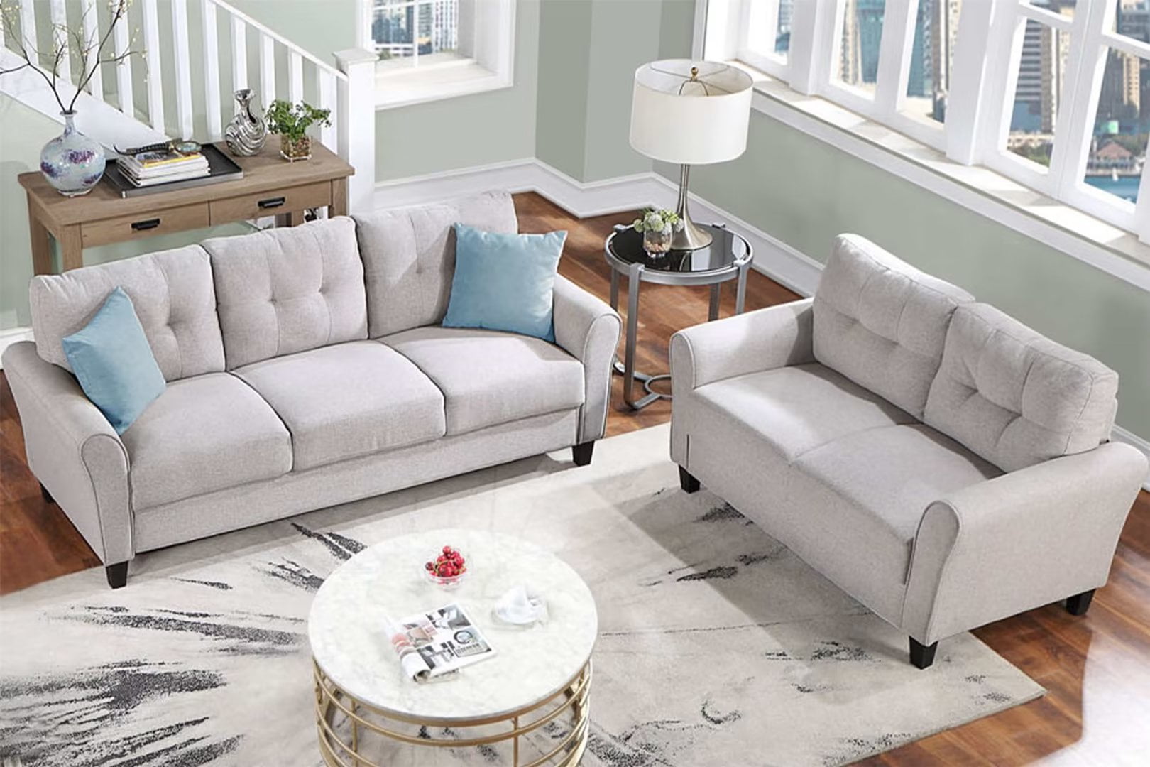 Accent Sofa Set, Modern Living Room Sofa Set, Linen Upholstered Living ...