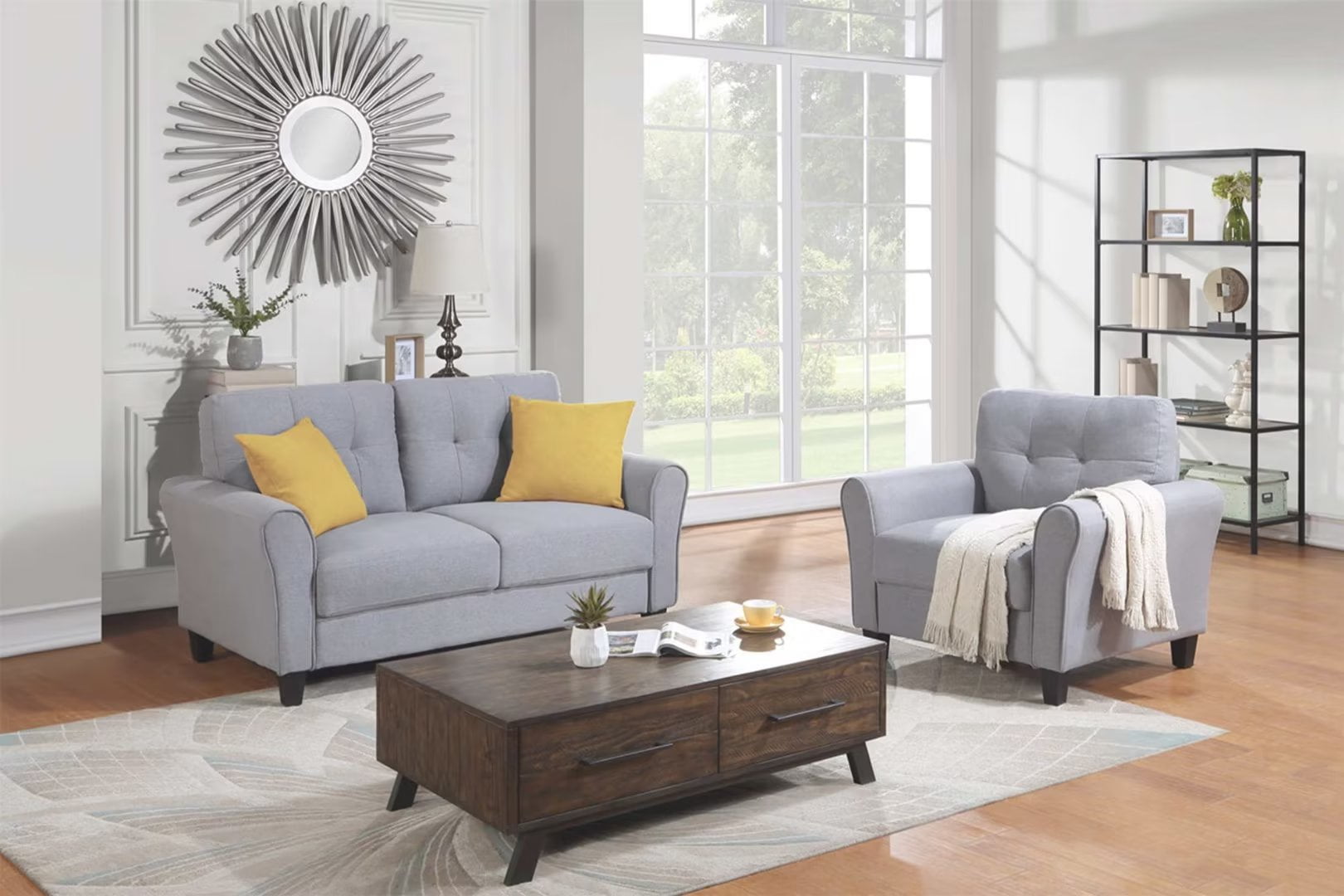 Accent Sofa Set, Modern Living Room Sofa Set, Linen Upholstered Living ...