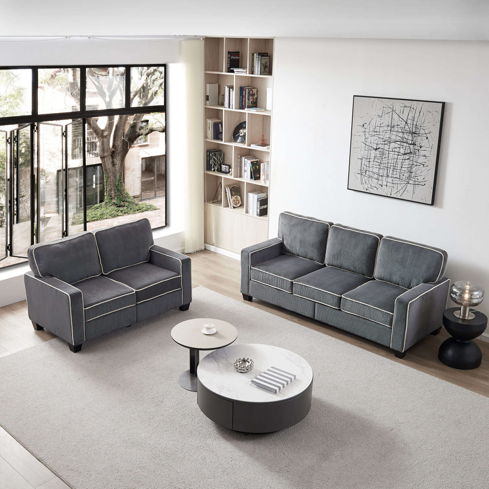 Accent Sofa Set with Storage, Modern Living Room Sofa with Sturdy Frame ...