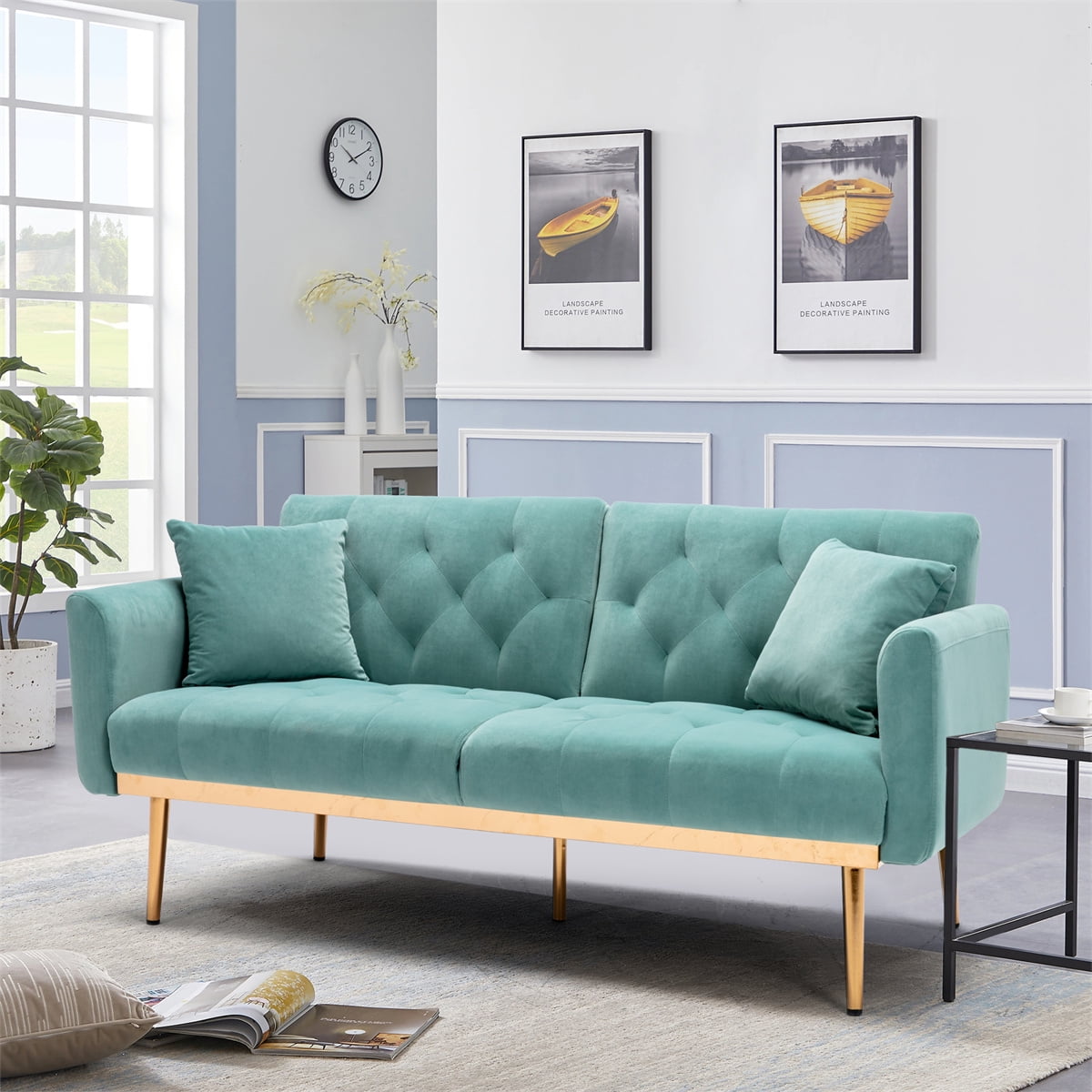 Accent Sofa, Velvet Convertible Sofa Bed, Tufted Loveseat Sofa with ...