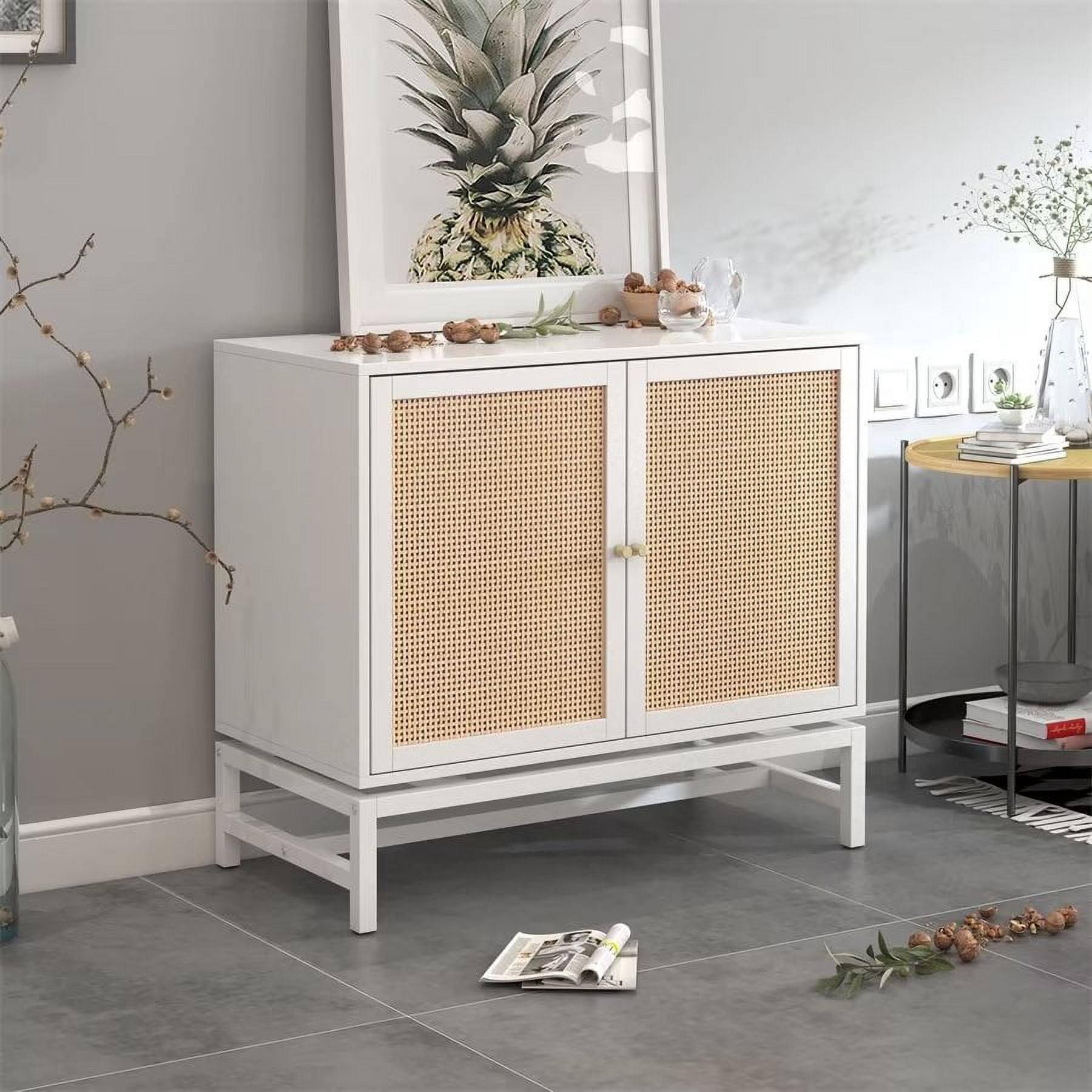 Accent Storage Cabinet with 2 Rattan Doors, Console Buffet Cabinet with ...