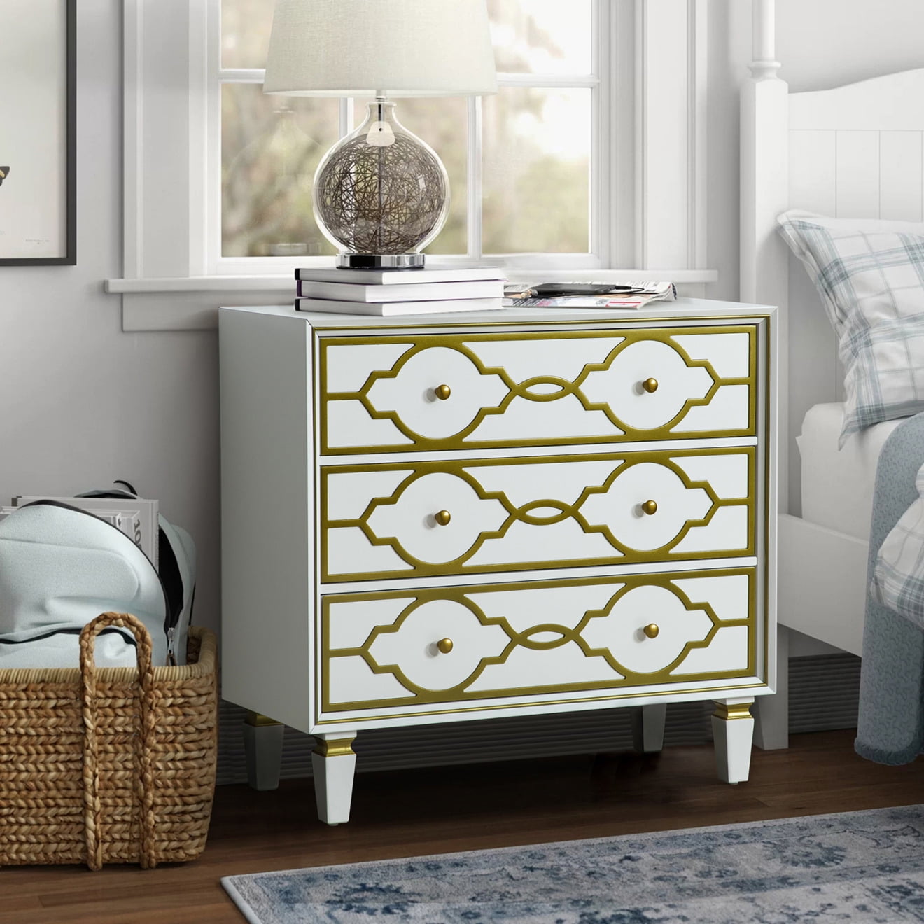 Accent Storage Cabinet with 3 Drawers, Wooden Dresser Chest with ...