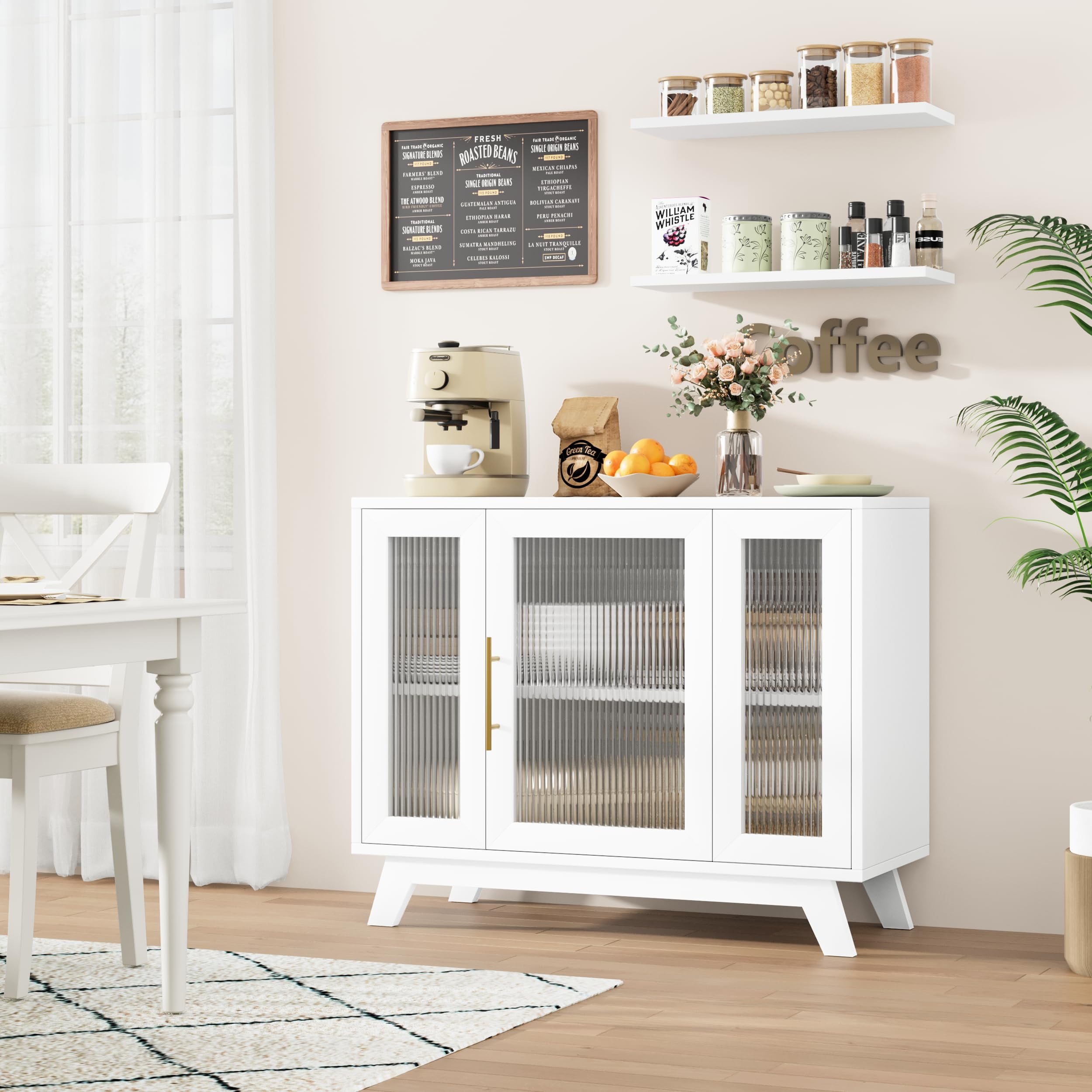 Accent Storage Cabinet, 36'' Sideboard Buffet Cabinet with Fluted Glass ...