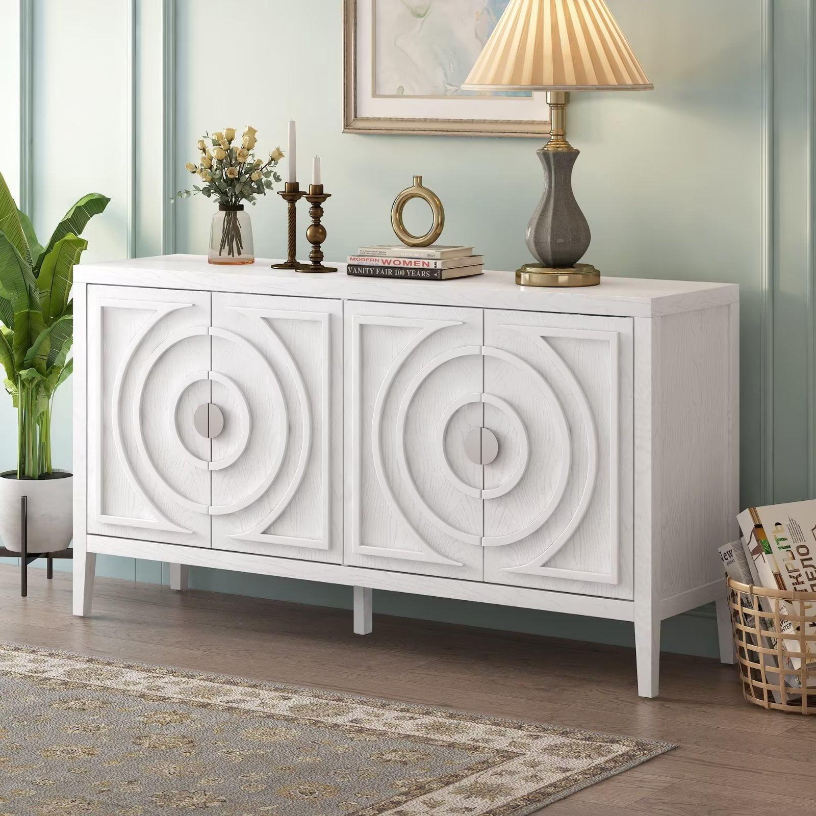 Accent Storage Cabinet with Adjustable Shelves, Wood Sideboard Buffet ...