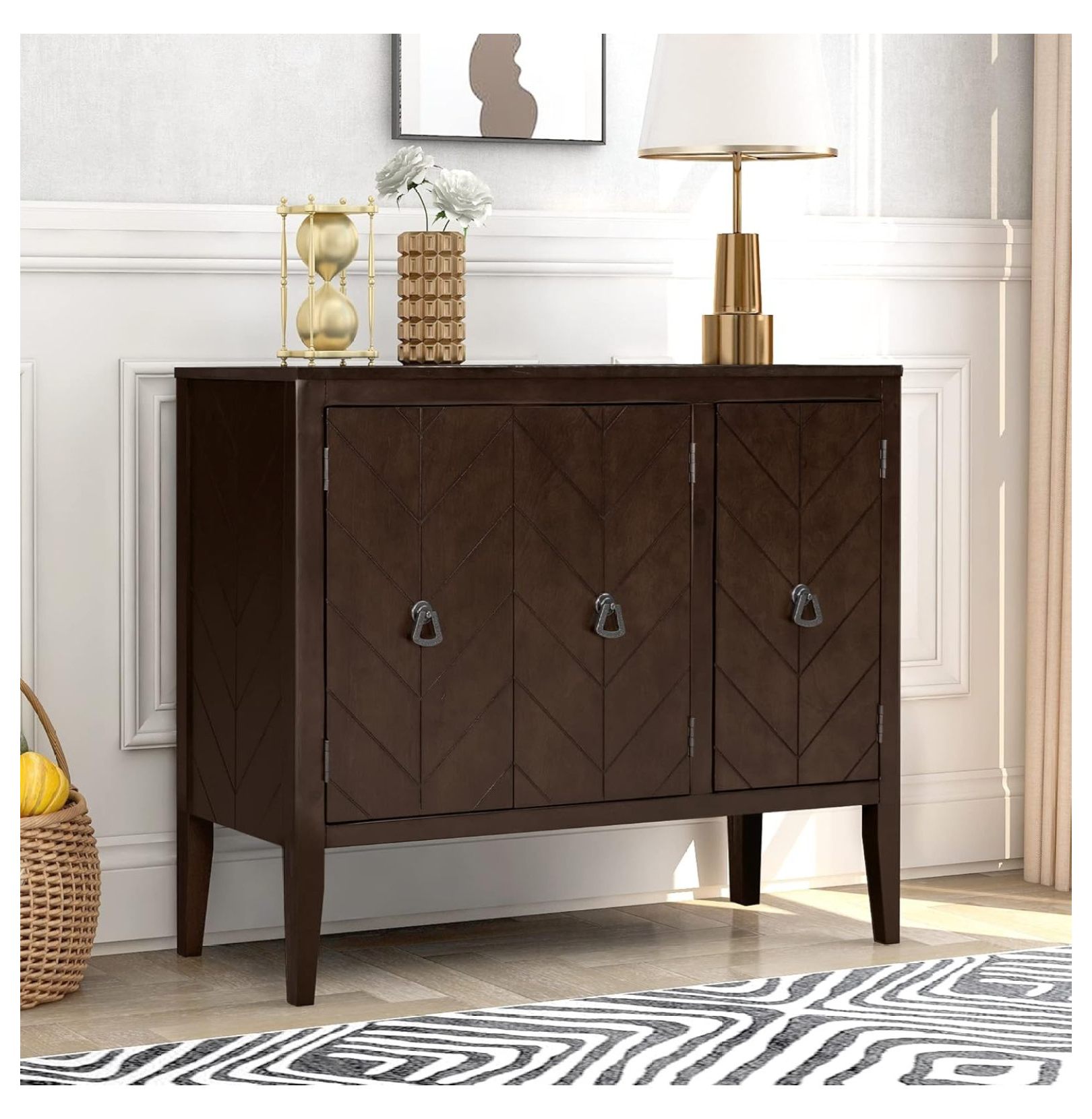 Accent Storage Cabinet Buffet Cabinet with 3 Doors, Adjustable Shelf ...