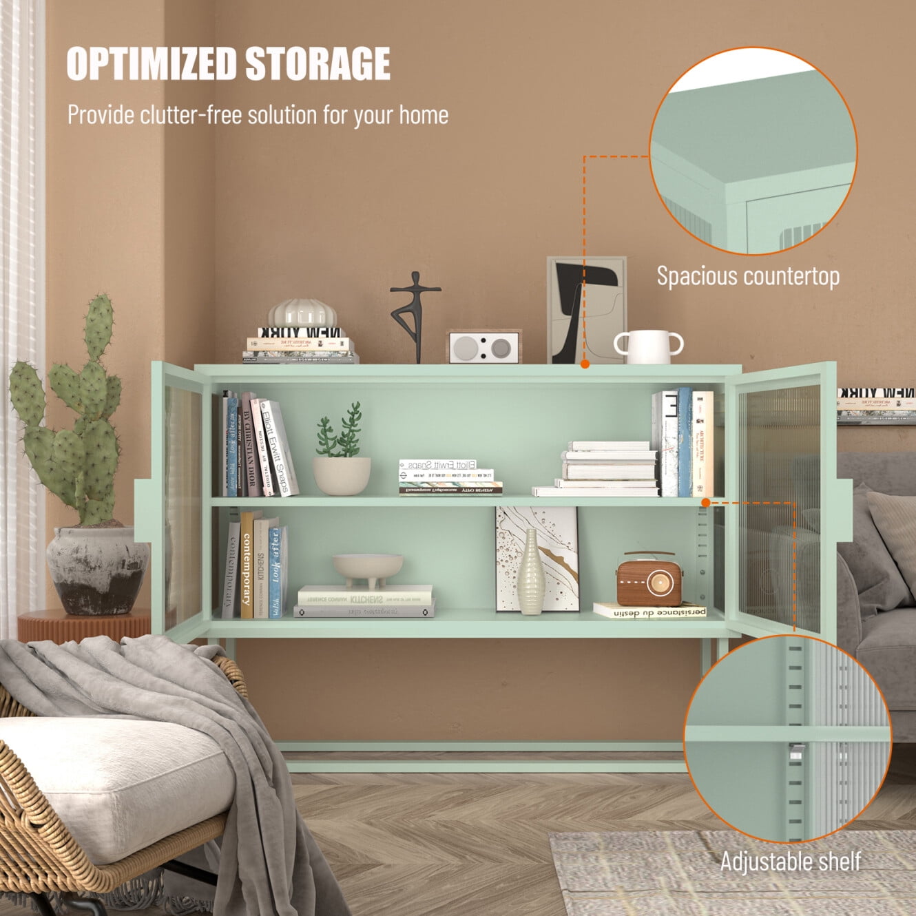 Accent Storage Cabinet, Kitchen Sideboard Cabinet with Tempered Glass ...