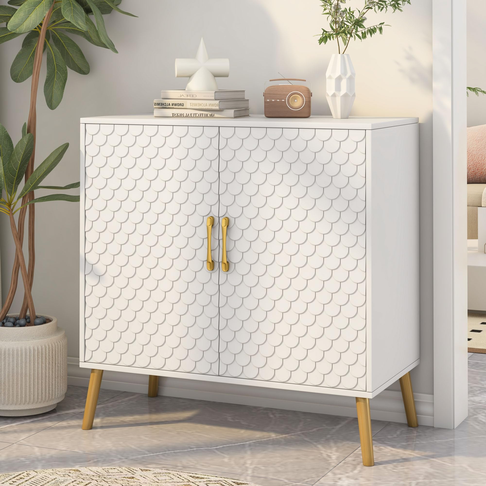 JEJEGORICH Easy Assembly Modern Sideboard with Drawer, MDF White ...