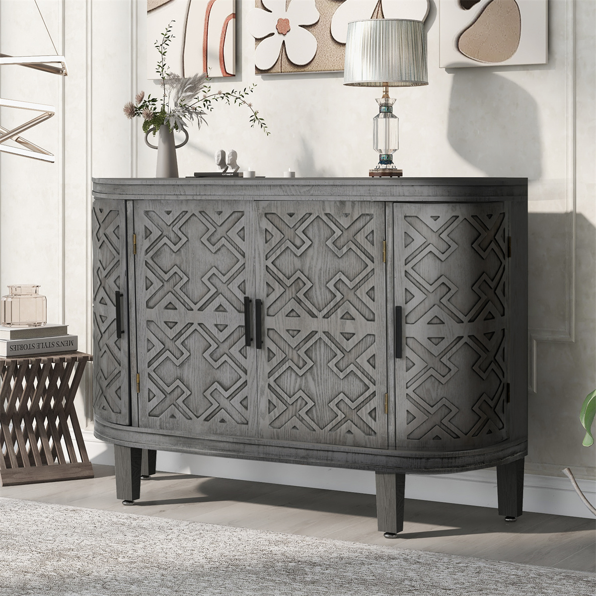 Accent Storage Cabinet, Retro Style Sideboard with Antique Pattern ...