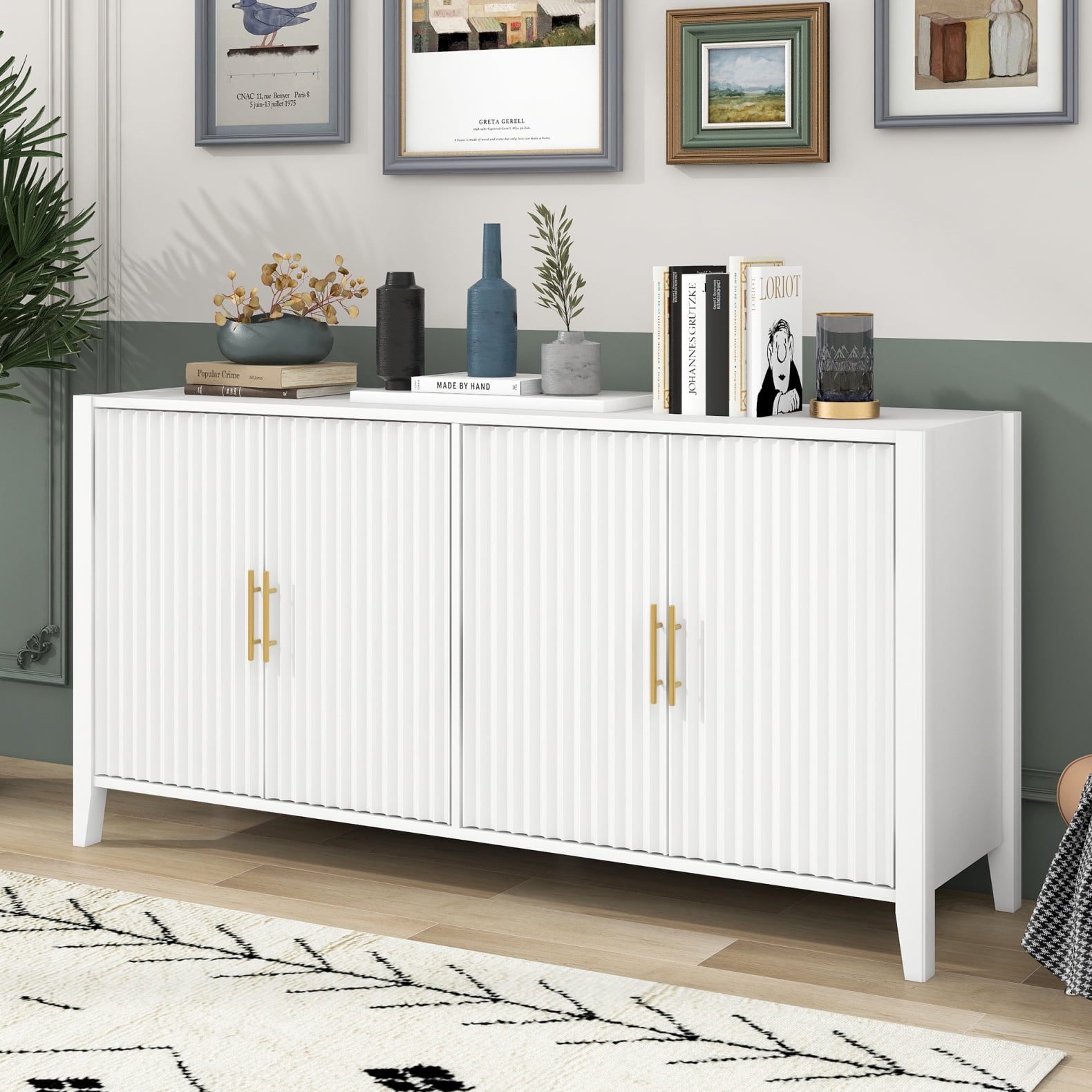 Accent Storage Cabinet, Wooden Sideboard Cabinet with 4 Doors and Metal ...