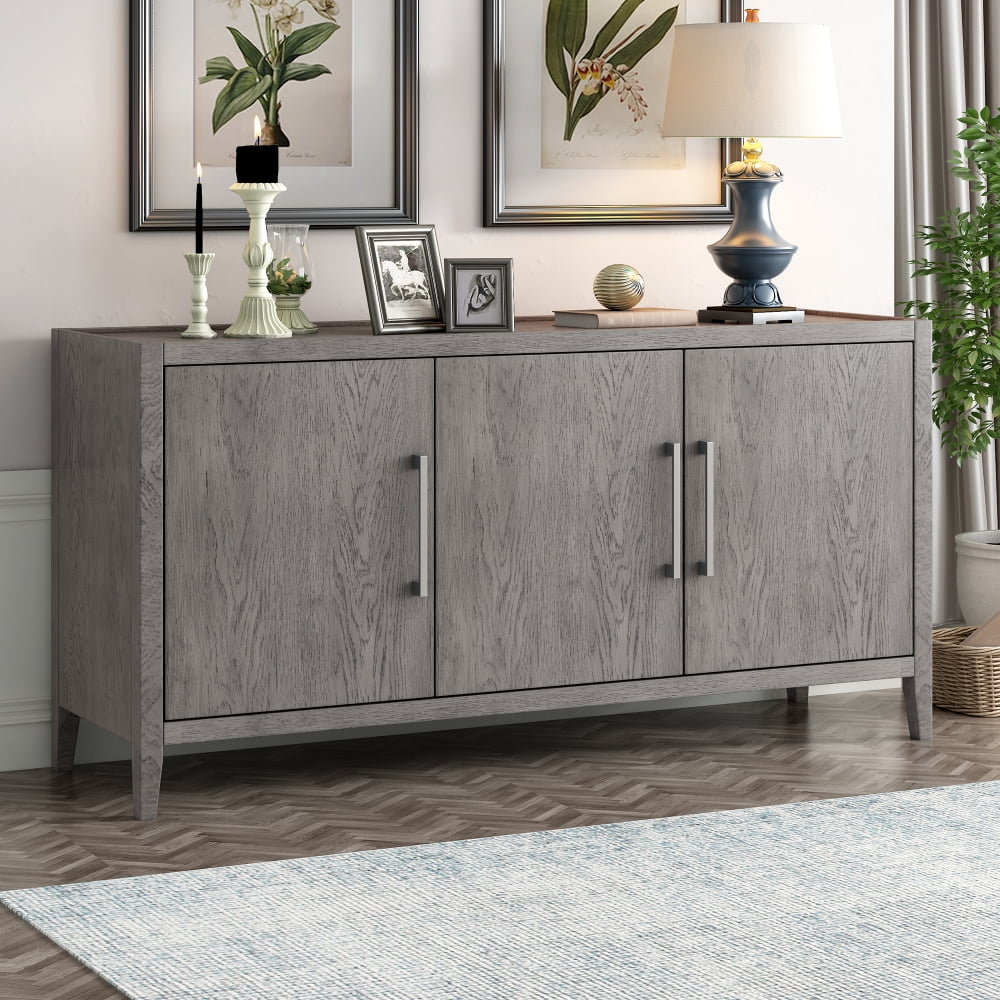 Accent Storage Sideboard,Wooden Storage Cabinet with 3 Doors and Metal ...