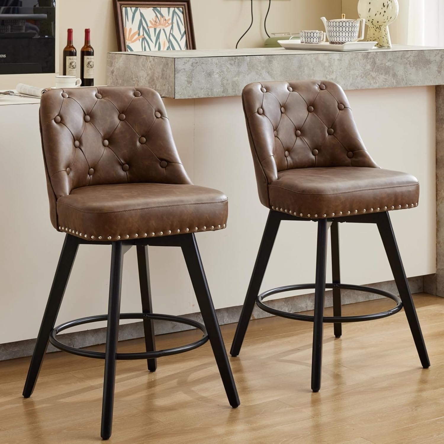 Accent Swivel Bar Stools with Back, Counter Height Bar Stools Set of 2 ...