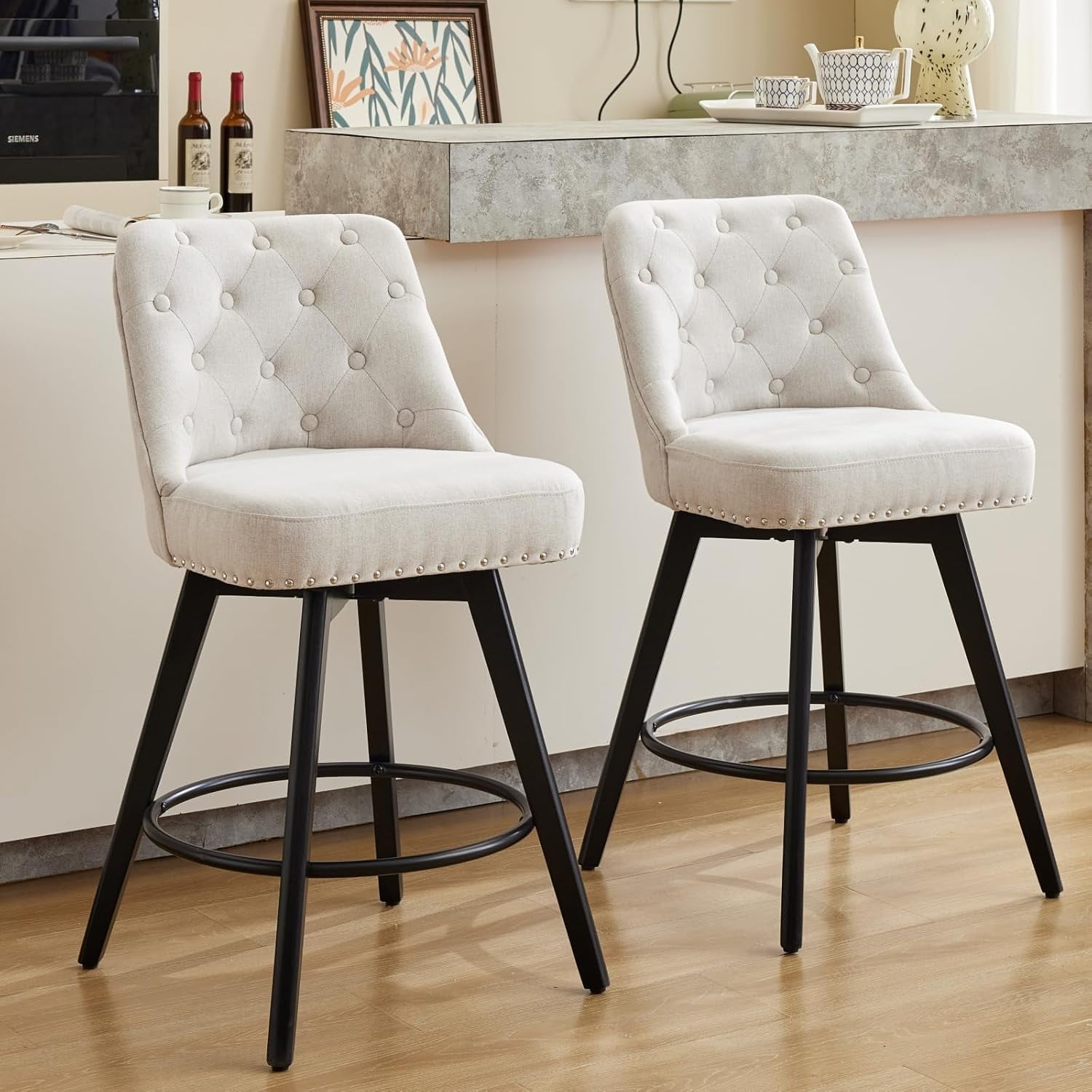 Accent Swivel Bar Stools with Back, Counter Height Bar Stools Set of 2 ...