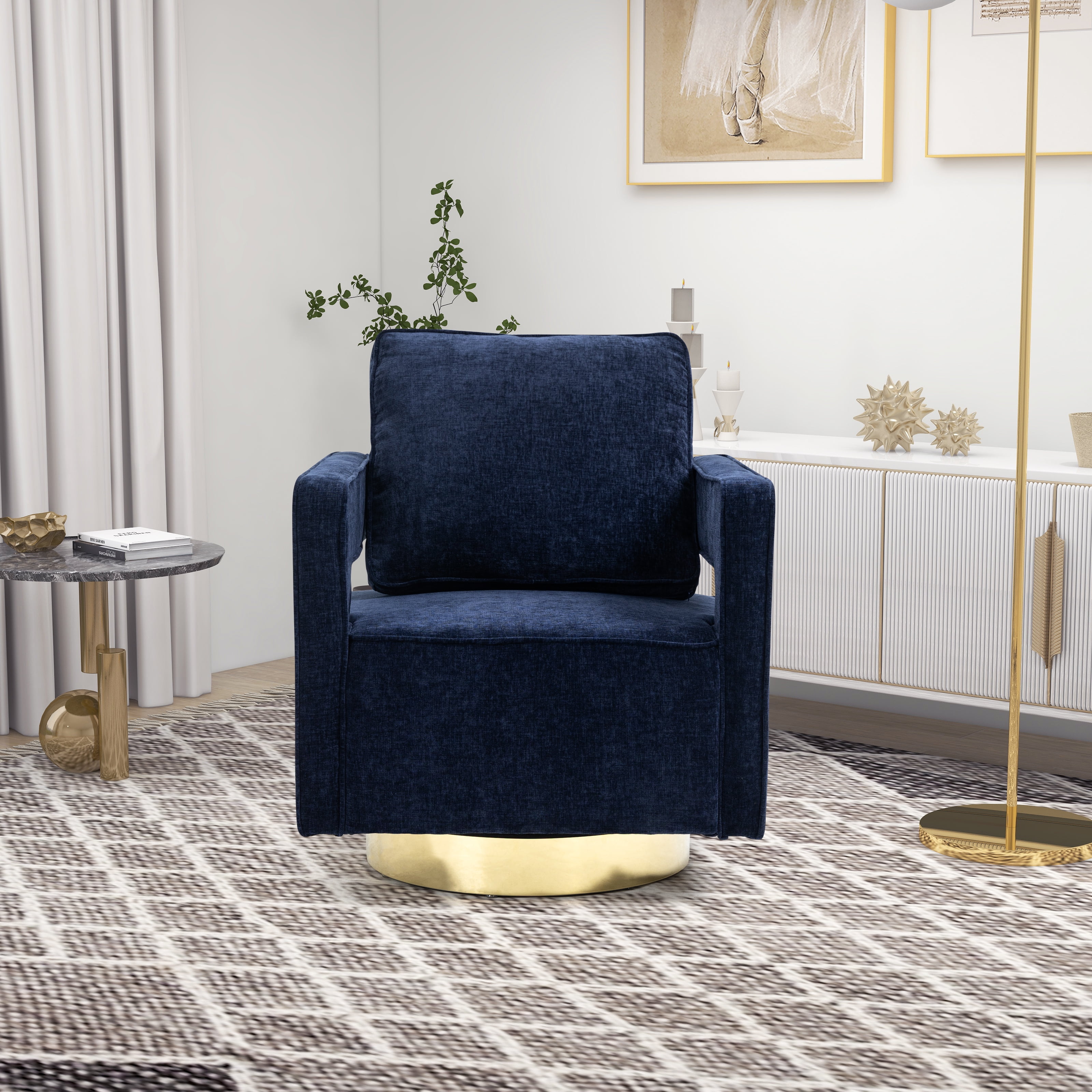 Accent Swivel Chair, Open Back Sofa Chair Modern Chair With Metal Base ...