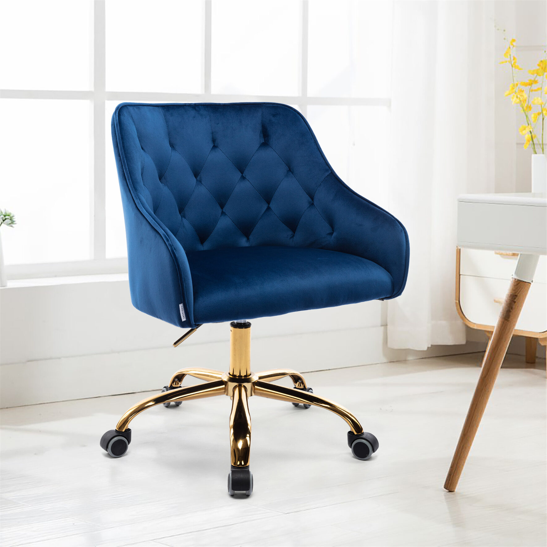 Accent Swivel Desk Chair, Height Adjustable Armchair with Button Tufted ...
