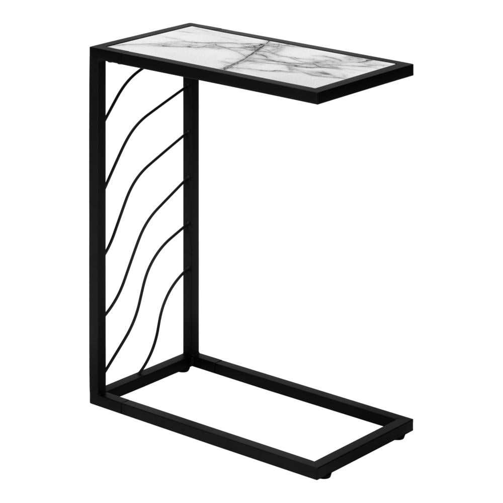 Accent Table C-shaped End Side Snack Bedroom Metal White Marble Look ...