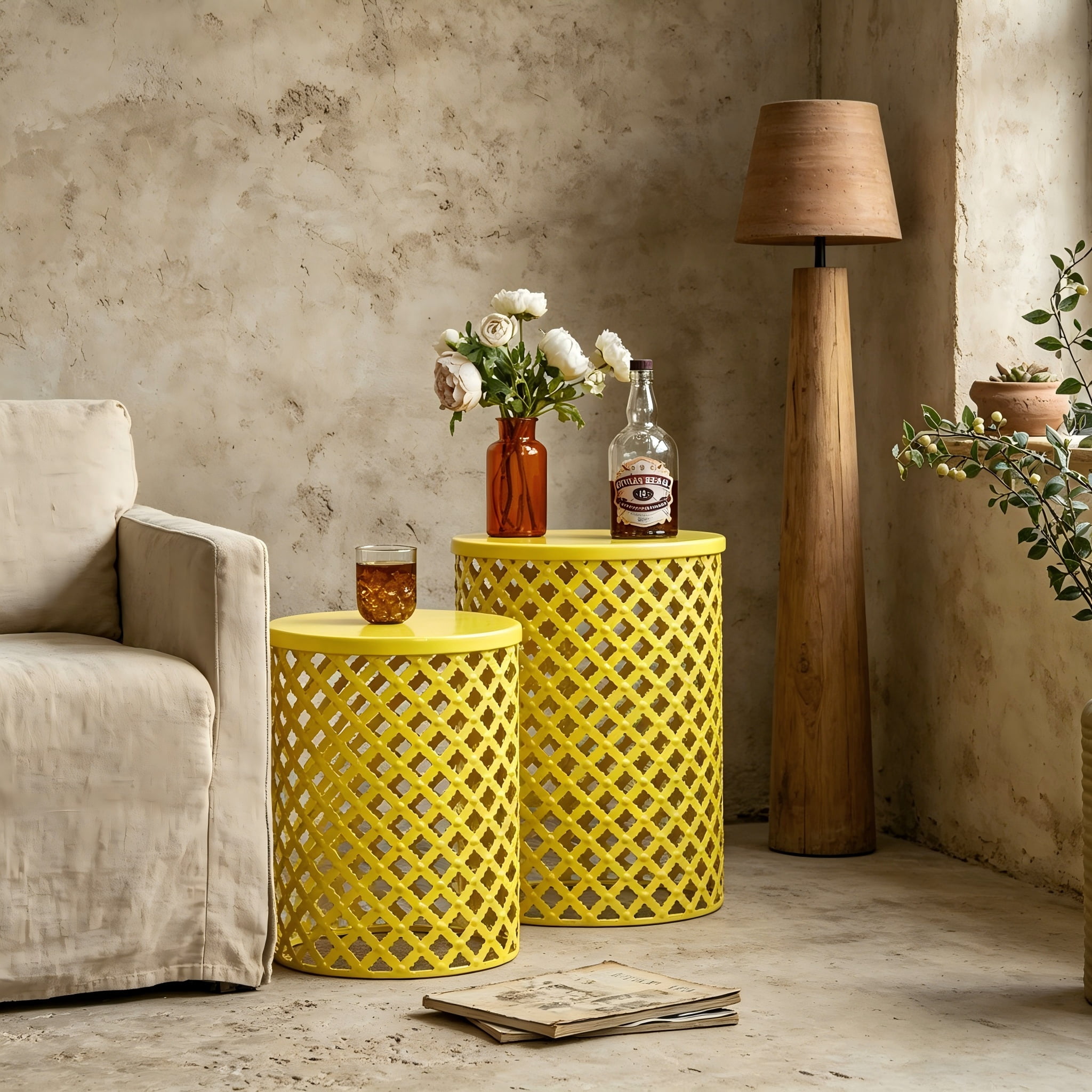 Accent Table for Living Room Set of 2, Round Metal Side End Table ...