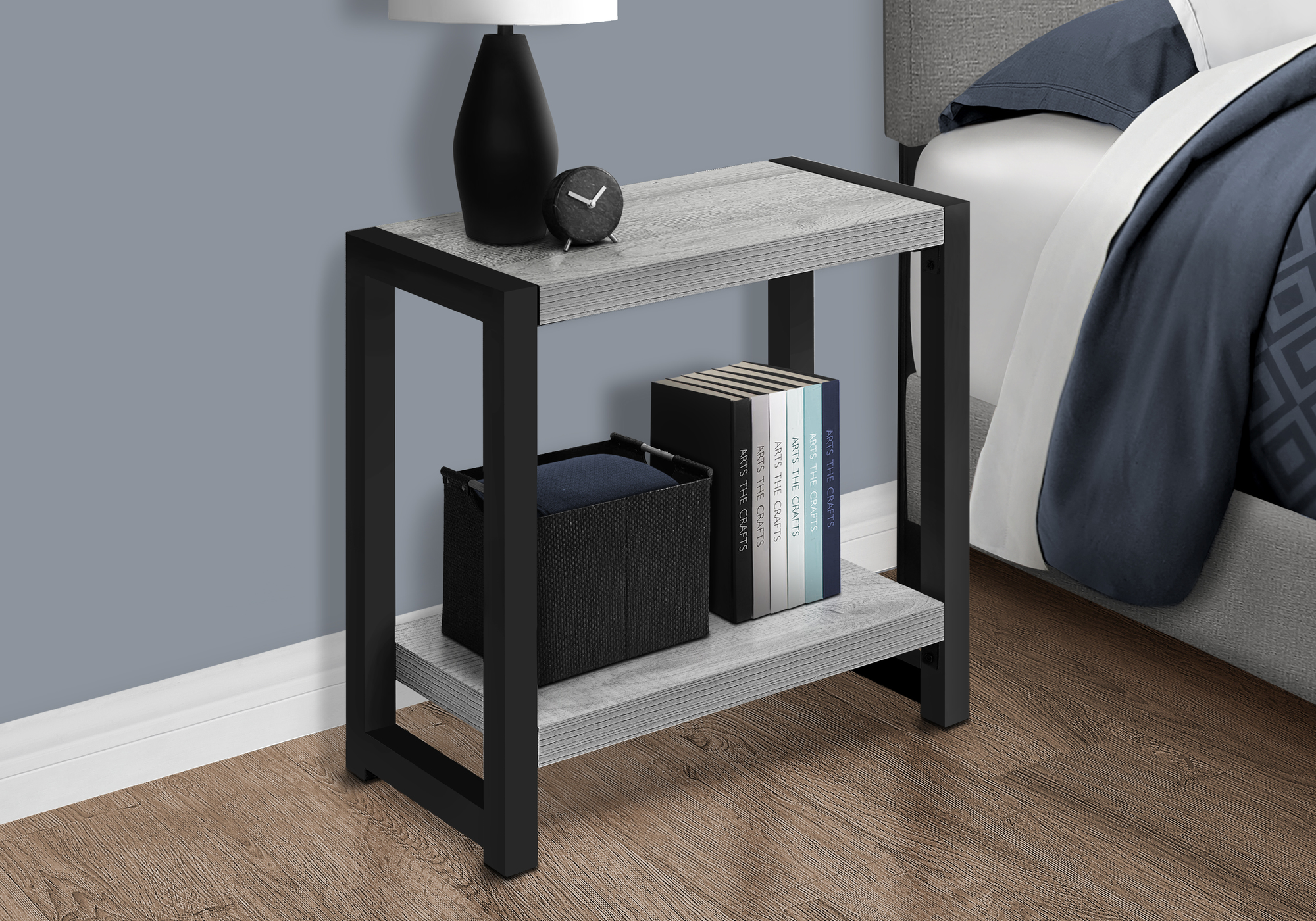 Accent Table Side End Narrow Small 2 Tier Bedroom Metal Grey - Walmart.com