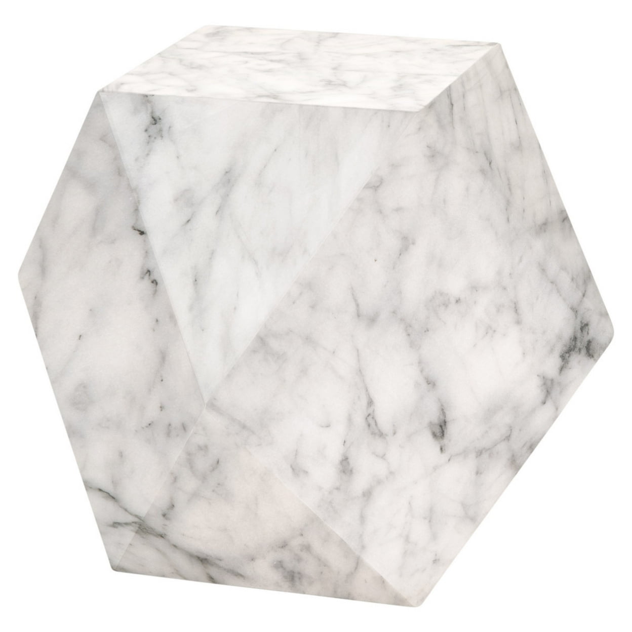 Accent Table with Geometric Shape and Faceted Sides, White- Saltoro ...